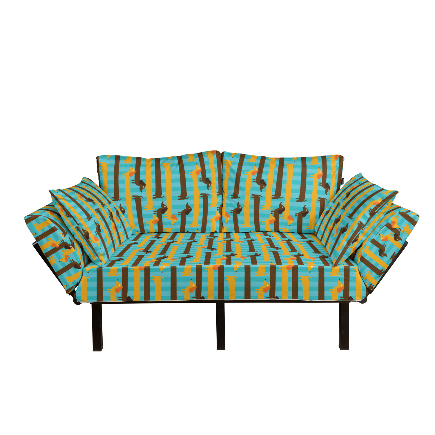 Dogs Futon Couch, Vertically Striped Blue Background with Bedger Dogs ...