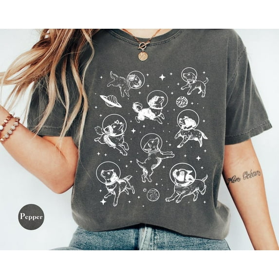 Dogs In Space Tee Shirt | Galaxy Space Dogs Retro Vintage Graphic Shirt ...