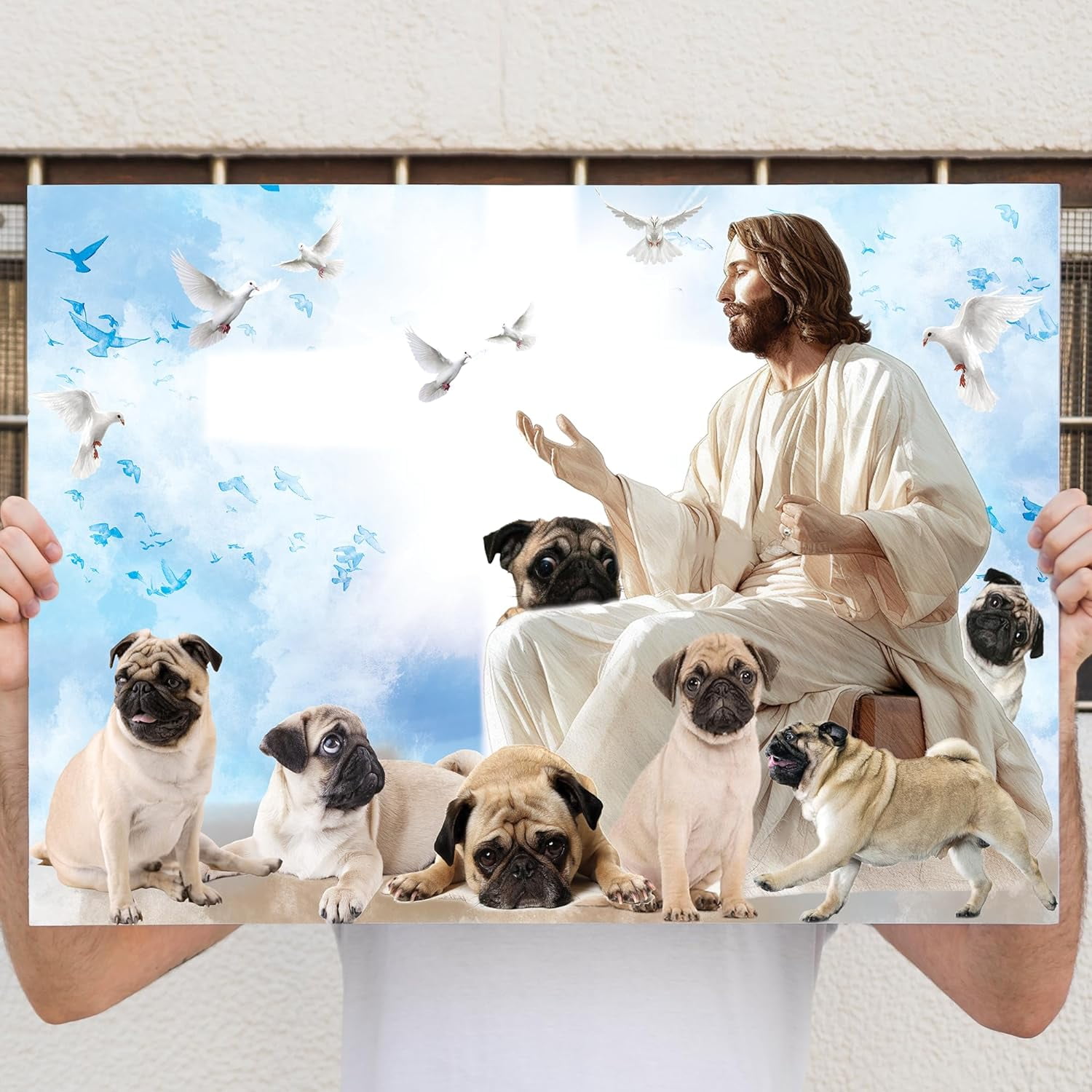 Dogs Jesus Surrounded By Pugs Poster 24" x 36" - Walmart.com