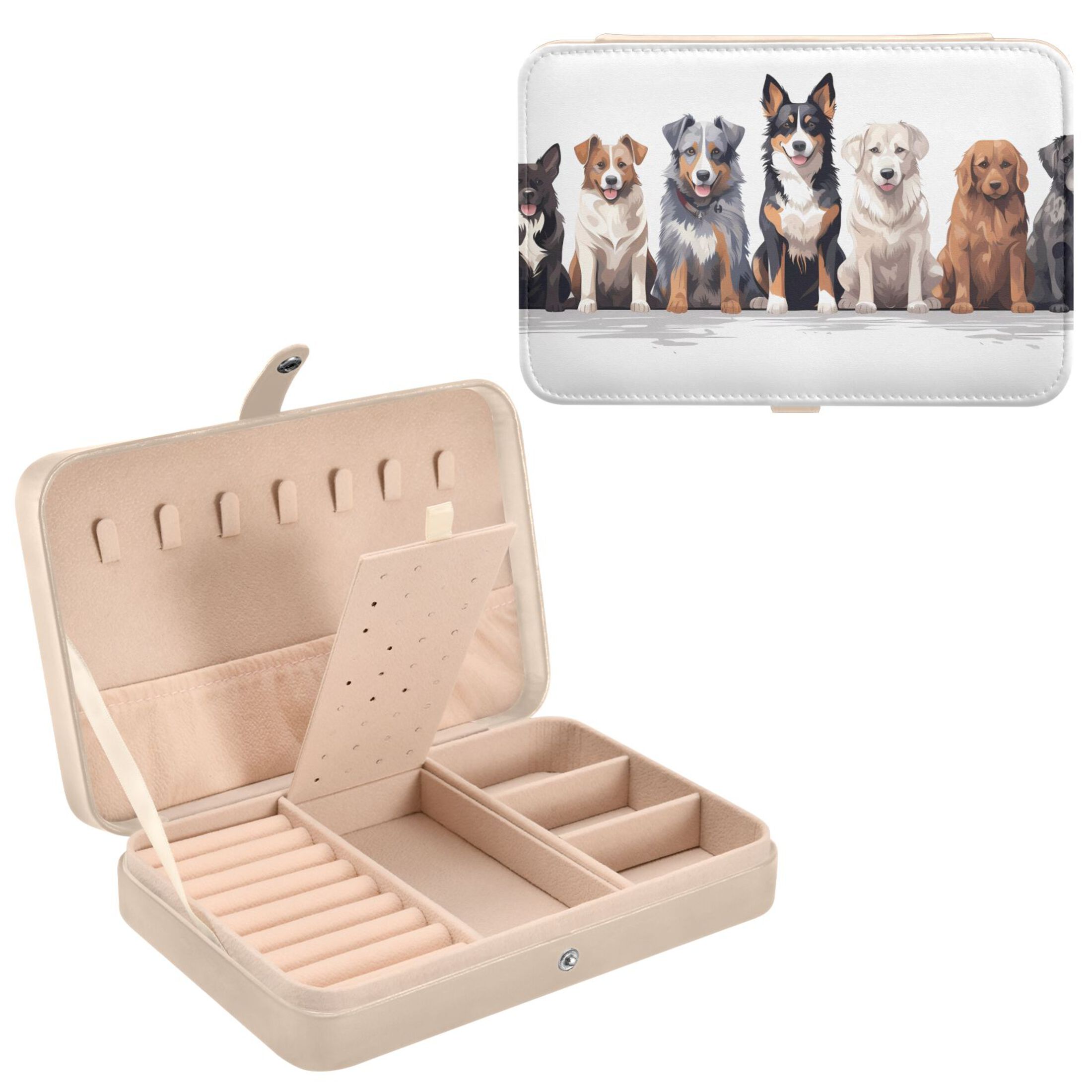 Dogs Jewelry Box PU Leather Travel Small Jewelry Organizer Women ...