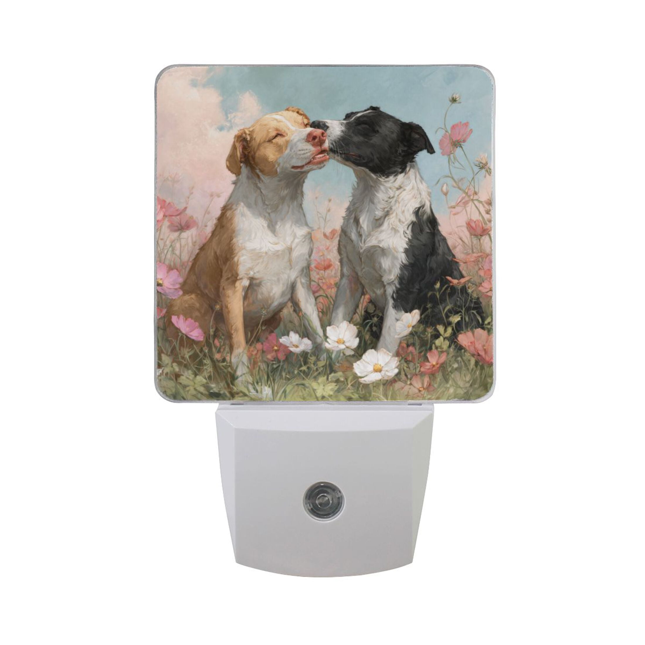 Dogs Kiss Among Flowers Cute Valentine LED Night Light Sensor Lamp Plug ...
