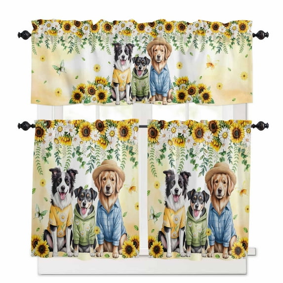 Dogs Kitchen Curtains Valances and Tiers Set of 3 Watercolor Spring ...