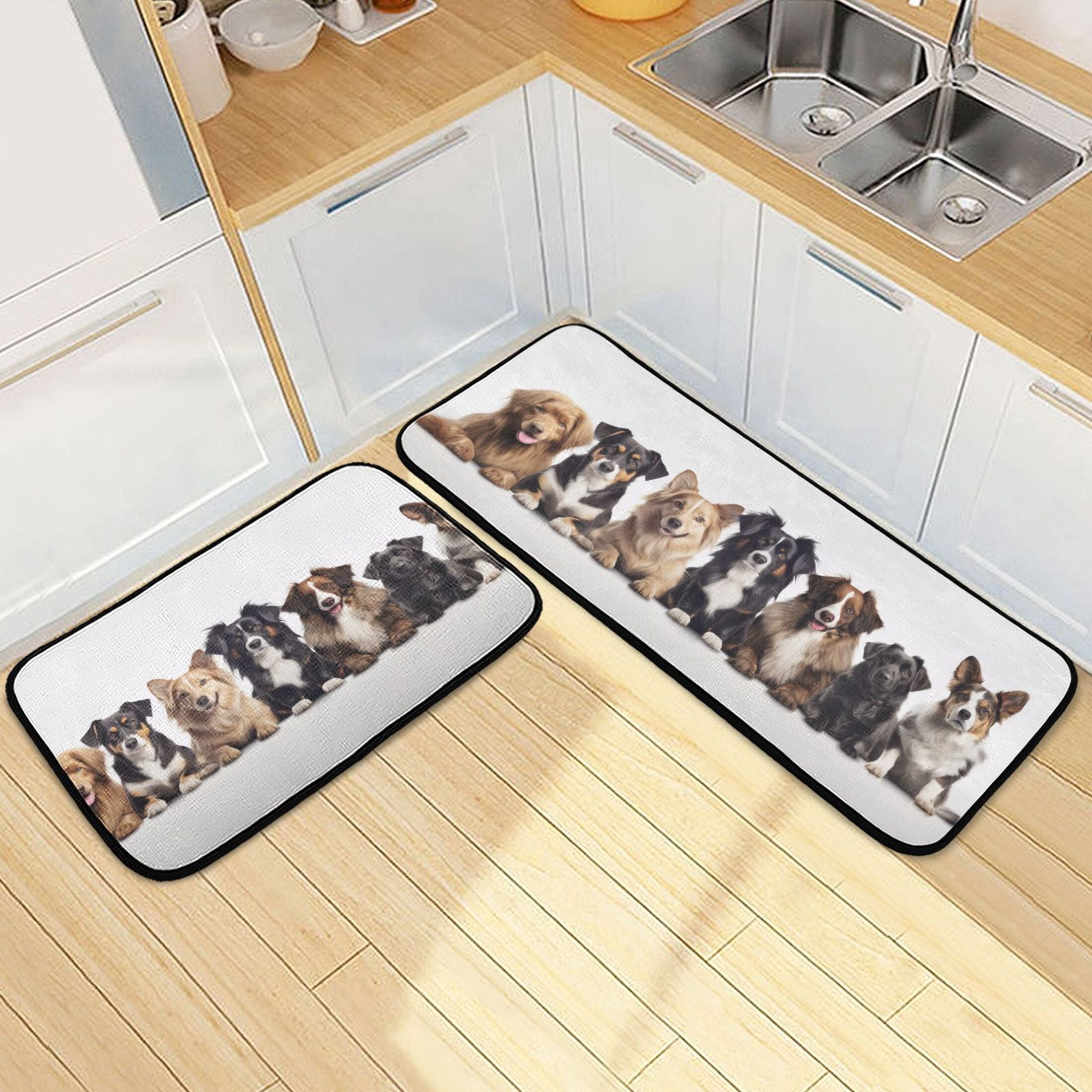 Dogs Kitchen Rugs Set of 2 Non Slip Floor Foam Mat Cushioned Soft ...