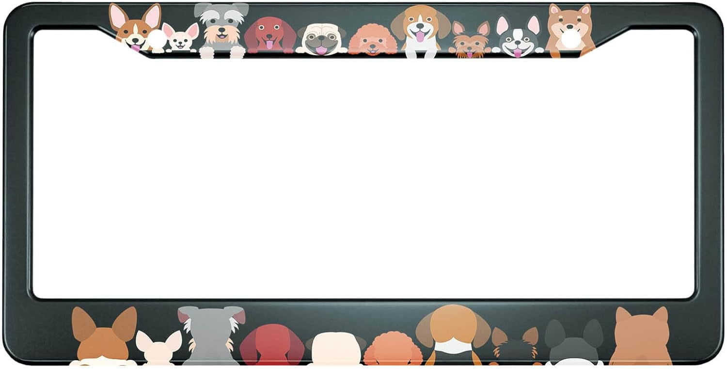 Dogs License Plate Frame Standing Small Dogs Front and Back Metal ...