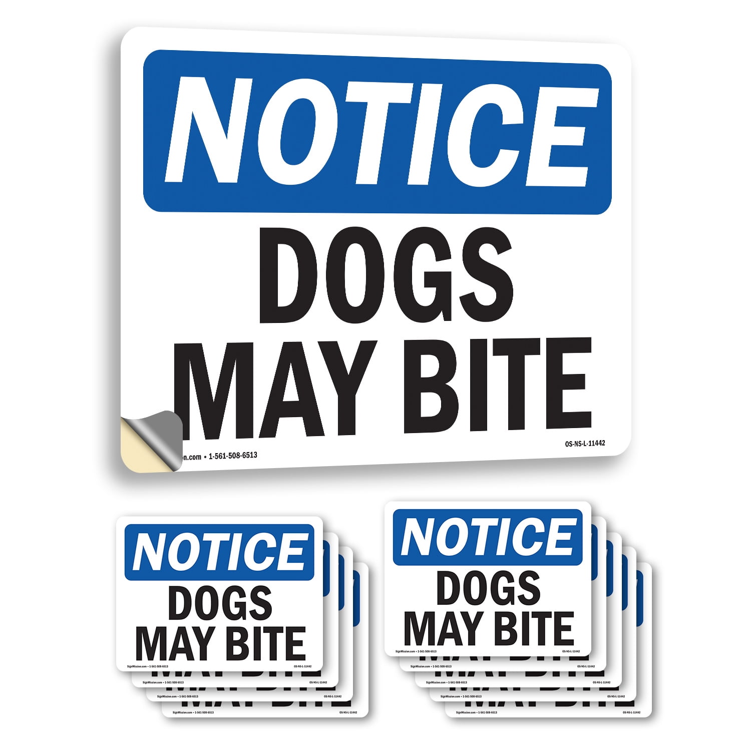 Dogs May Bite OSHA Notice Vinyl Decal Label 10 Inch x 7 Inch - 10 Pack ...