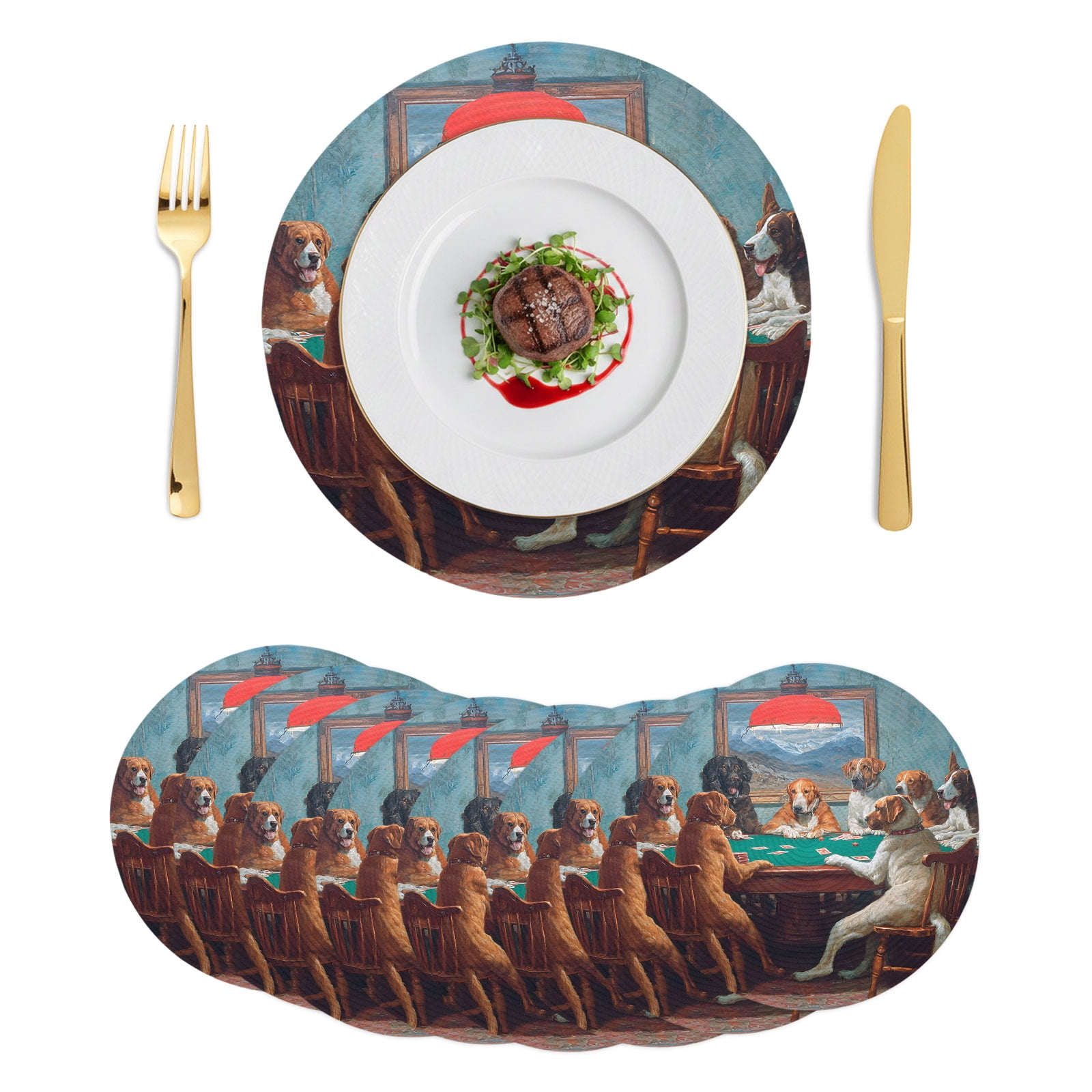Dogs Modern Art Round Placemats Set of 8 Table Dog Animals Place Mats ...
