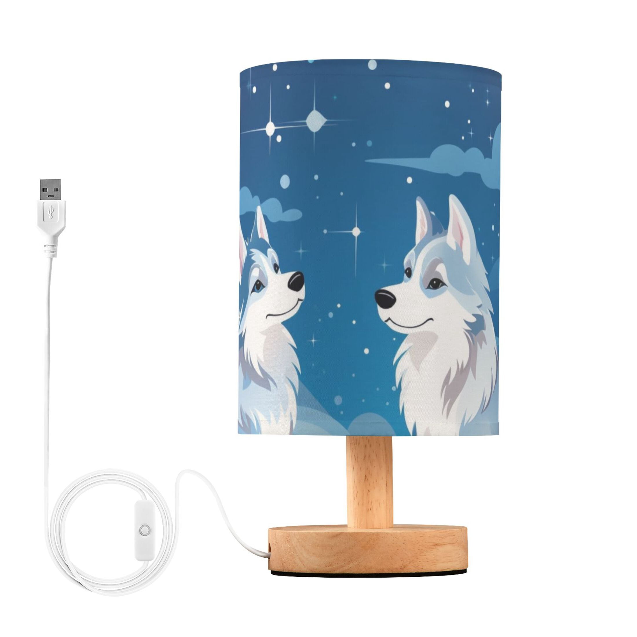 Dogs in Night Bedside Table Lamp LED Warm Lights with USB Charging Port ...