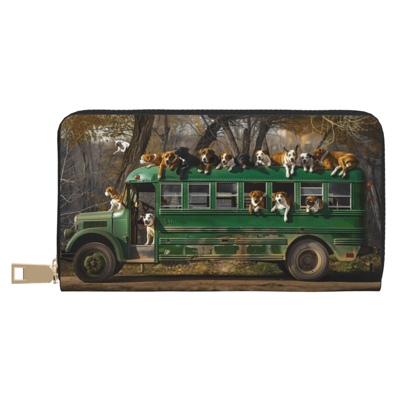 Dogs On A School Bus Wallet Women, Leather Bifold Multi Card Wallet ...
