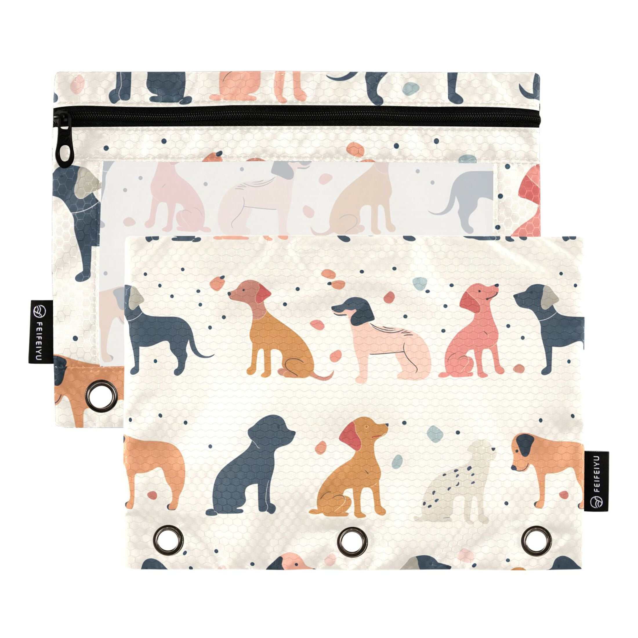 Dogs Outline 2 Pack Pencil Pouch for 3 Ring Binder Smooth Zipper ...