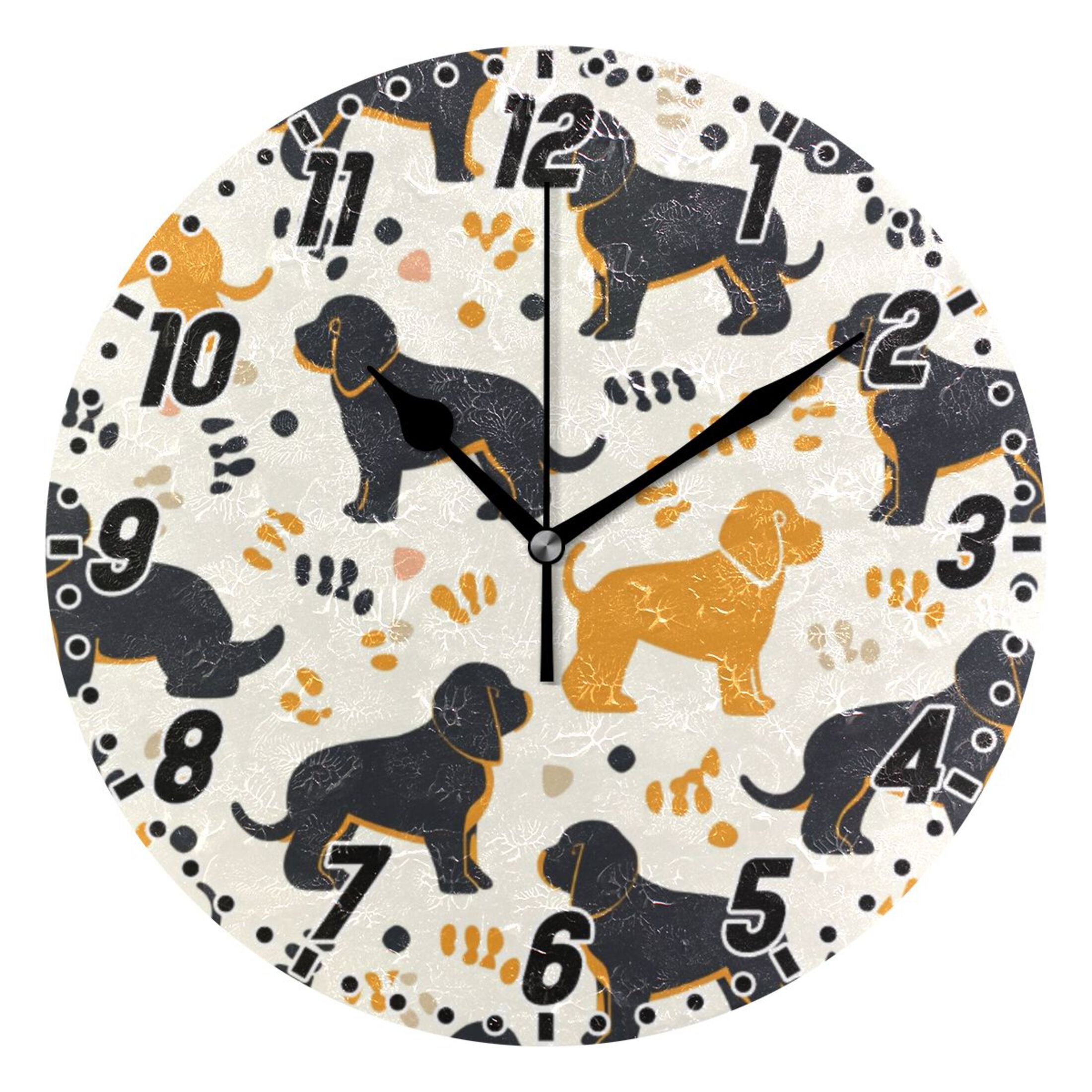 Dogs Outline and Paw Wall Clock 9.8 inch Battery Operated Clocks Non ...
