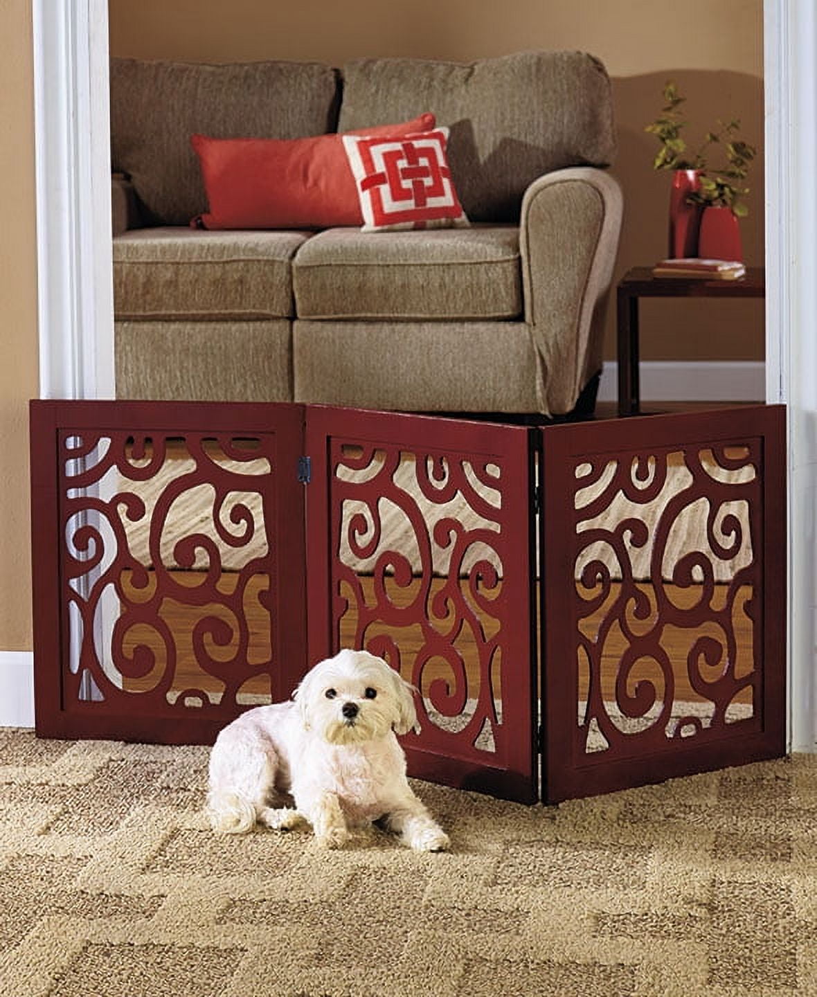 Foldable Free Standing 3-Panel Scroll Pet Gate for Small Dogs, Indoor ...