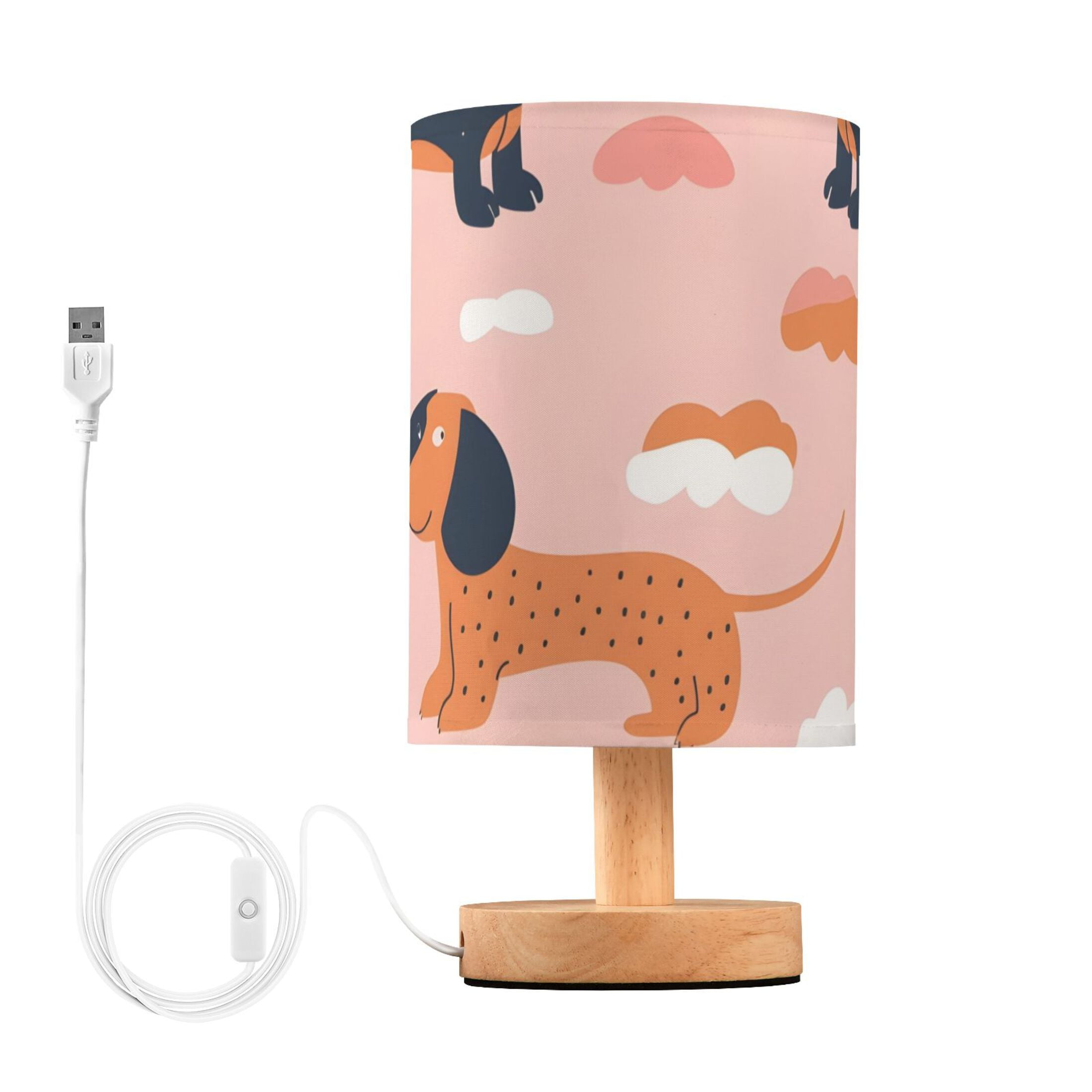 Dogs Pink Full Table Lamp USB Bedside Desk Nightstand Lamp Printed ...
