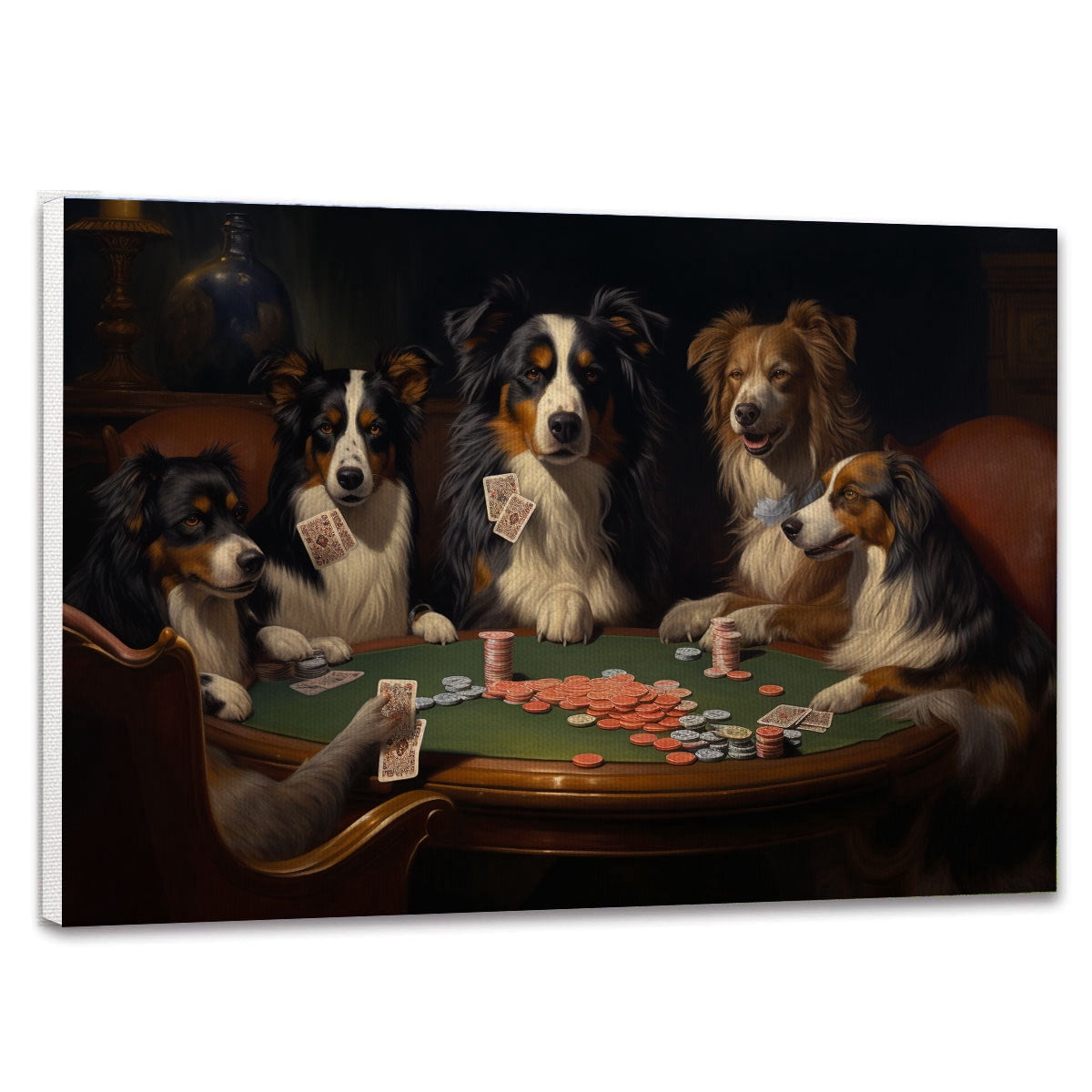 Dogs Playing Cards - Miniature American Shepherd Canvas, Dogs Playing ...
