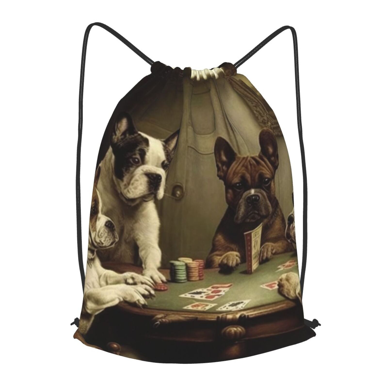 Dogs Playing Poker Cards Vintage Drawstring Backpack Gym String Bag ...