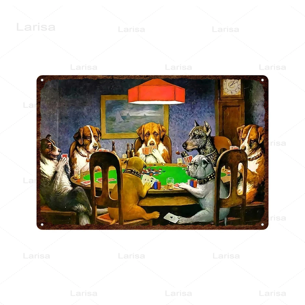Dogs Playing Poker Game Metal Plaque Animals Playing Billiards Tin Sign ...