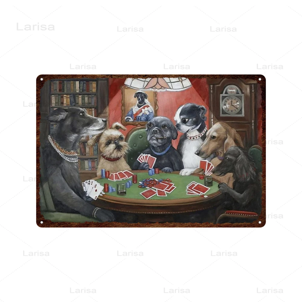 Dogs Playing Poker Game Metal Plaque Animals Playing Billiards Tin Sign ...