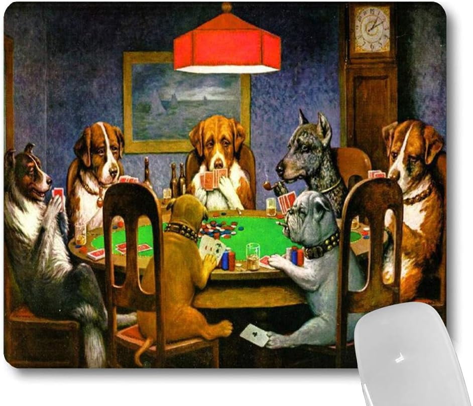 Dogs Playing Poker Oil Painting Art Funny Mouse Pad, Cute Pets Joking ...