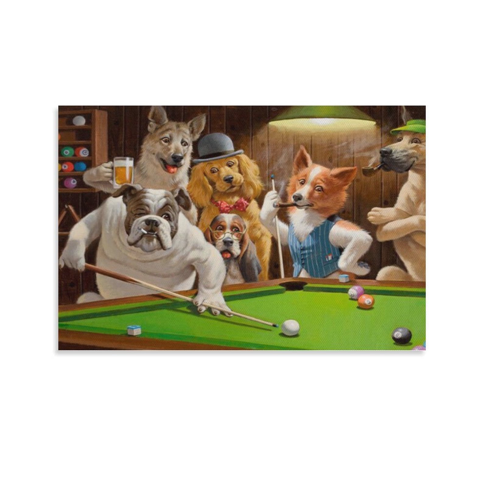 Dogs Playing Pool (16) Artworks Picture Print Poster Wall Art Painting ...