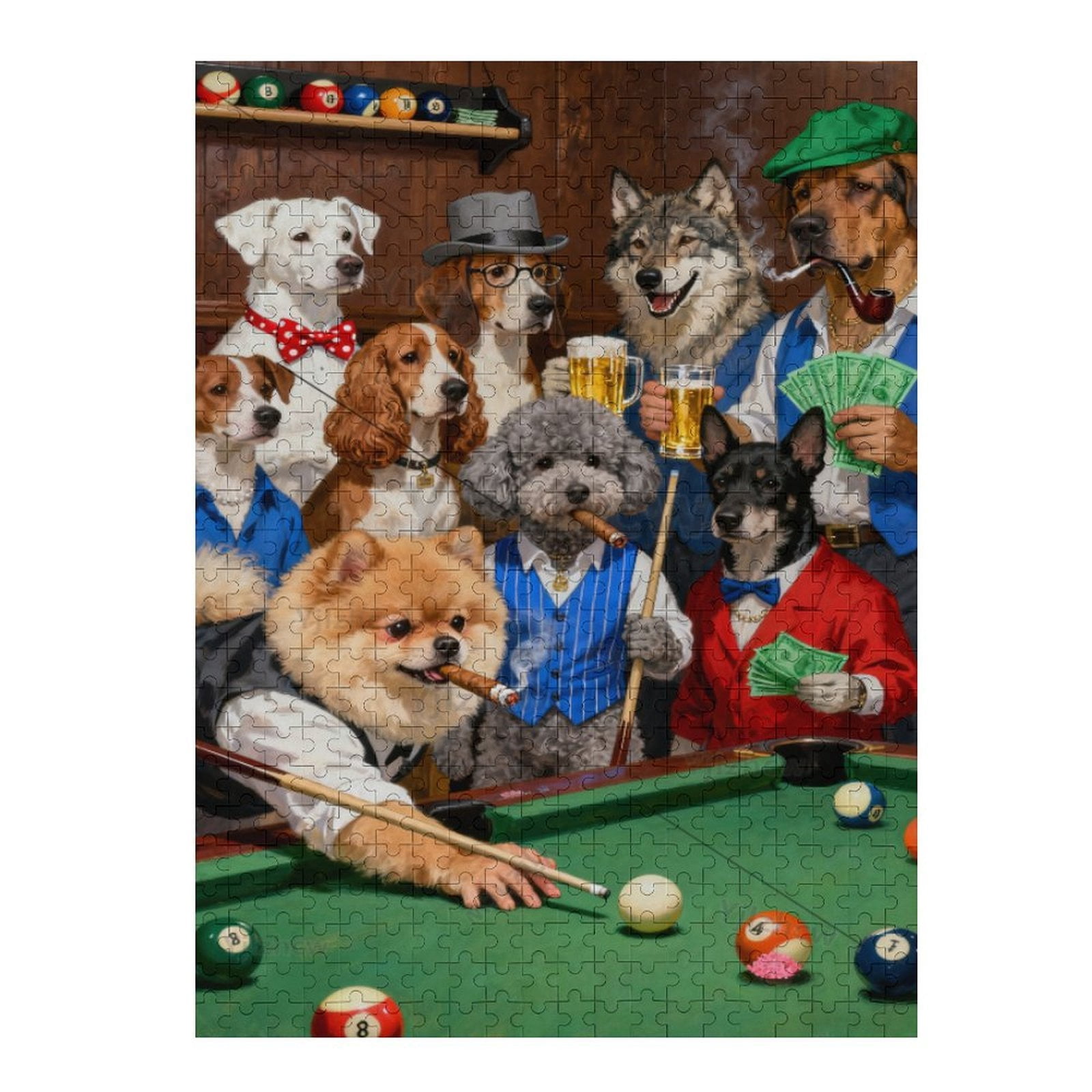Dogs Playing Pool Wooden Jigsaw Puzzle 500 Piece Puzzle for Adults ...