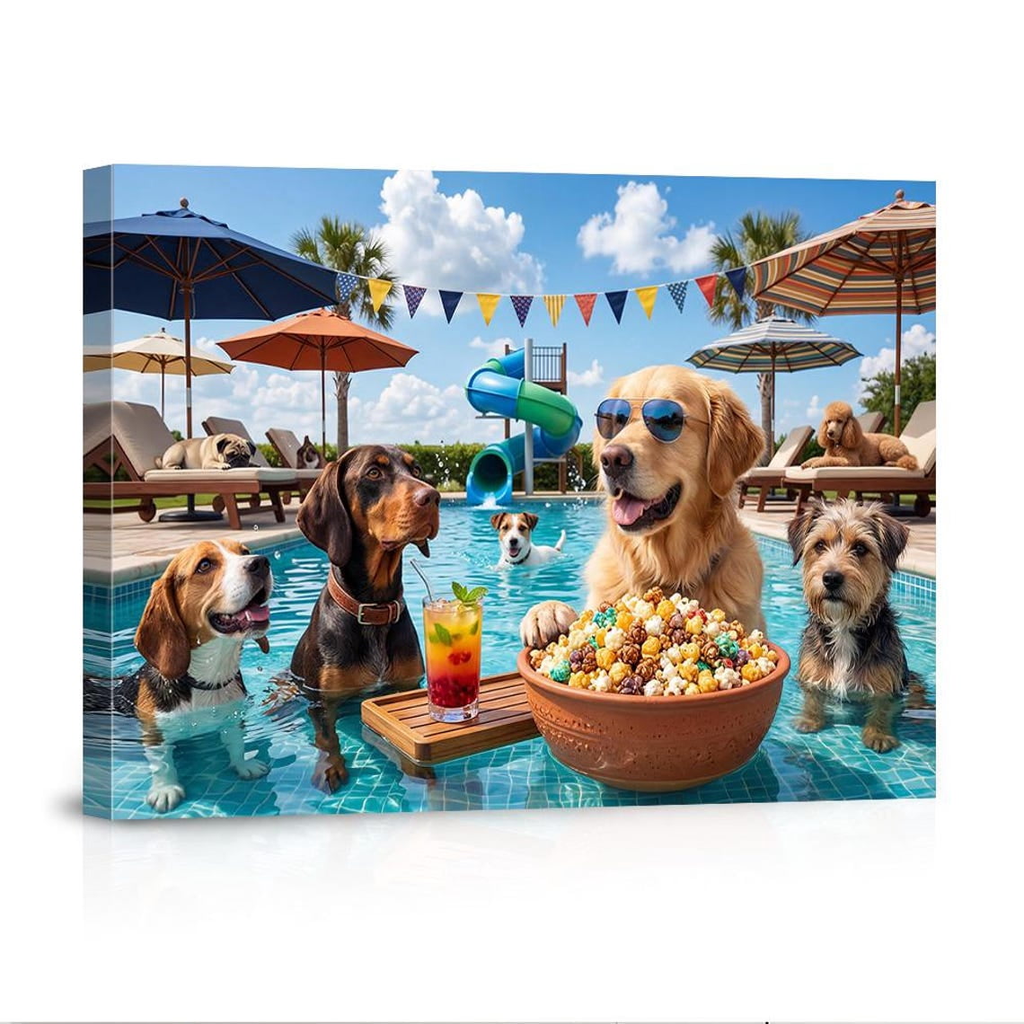 Dogs Pool Party Popcorn Puppies Summer For Living Room Bedroom Pet ...