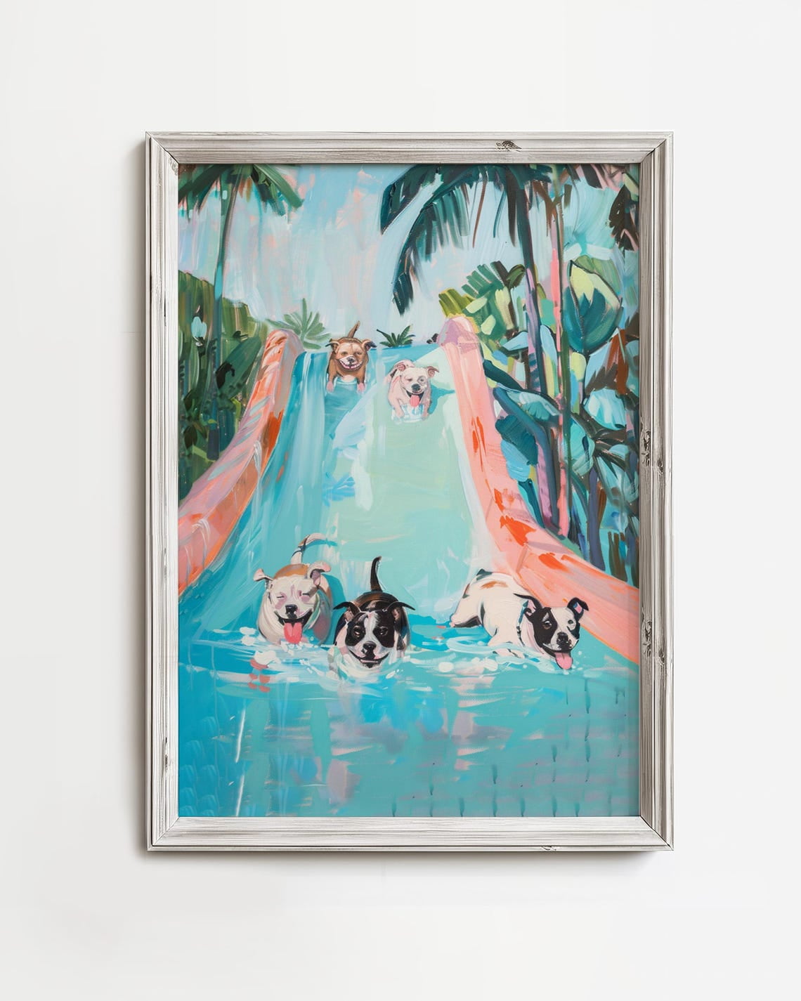 Dogs Pool Slide Paradise Retro Pastel Whimsical Happy Canines Colorful ...
