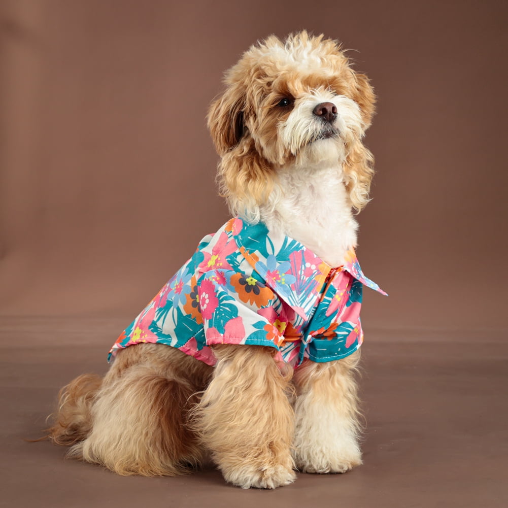 Dogs Print Shirt/ Dress, Vivid Spring Flowers/ Hawaiian Beach Style ...