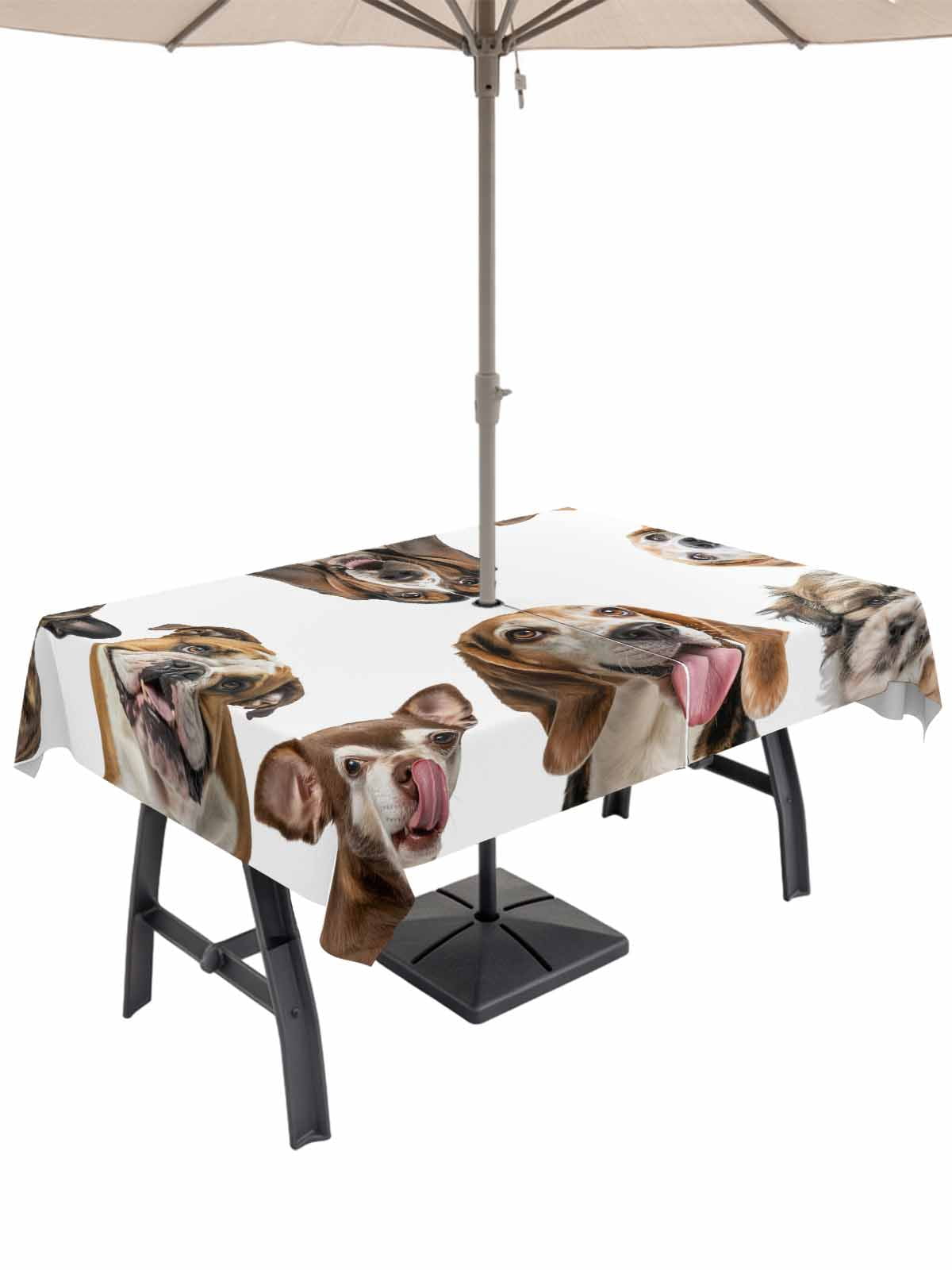 Dogs Rectangle Outdoor Tablecloth with Umbrella Hole Modern Cute ...