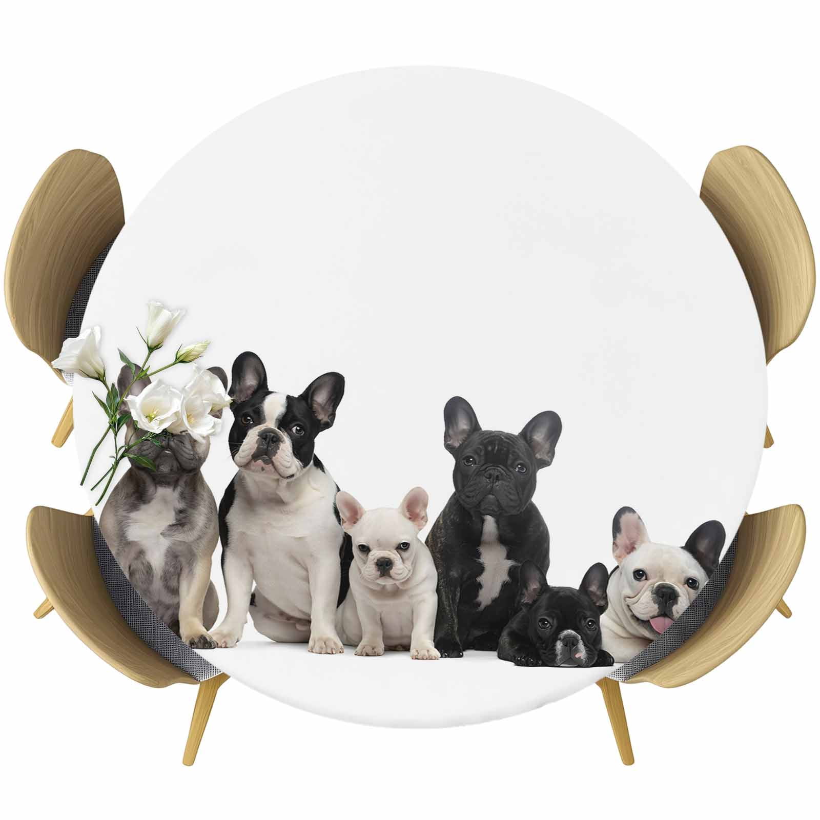 Dogs Round Tablecloth, Fitted Table Cover with Elastic for 55"-60 ...