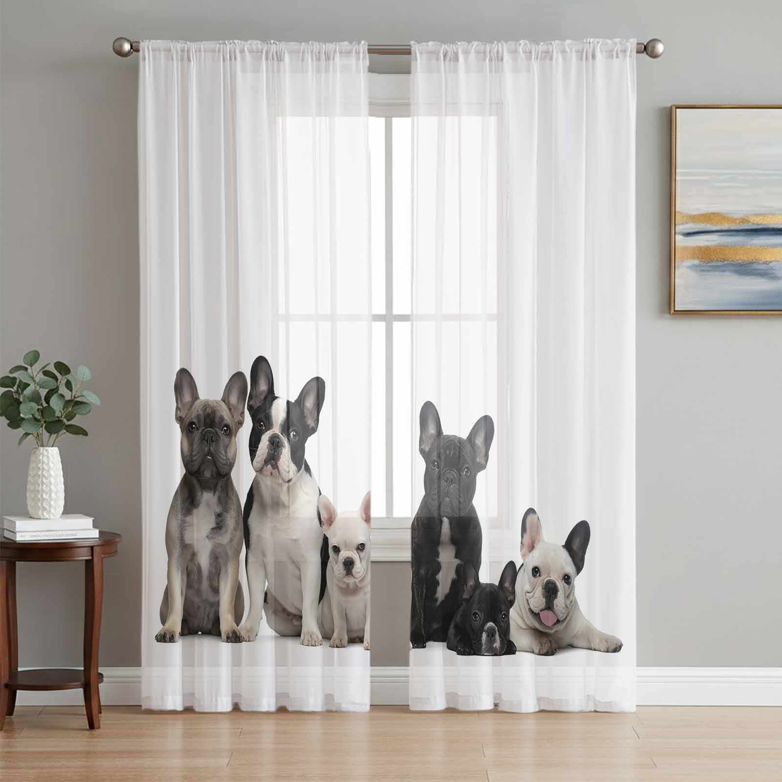 Dogs Sheer Curtains 96 Inch Length 2 Panels Set, Modern Art Lovely ...