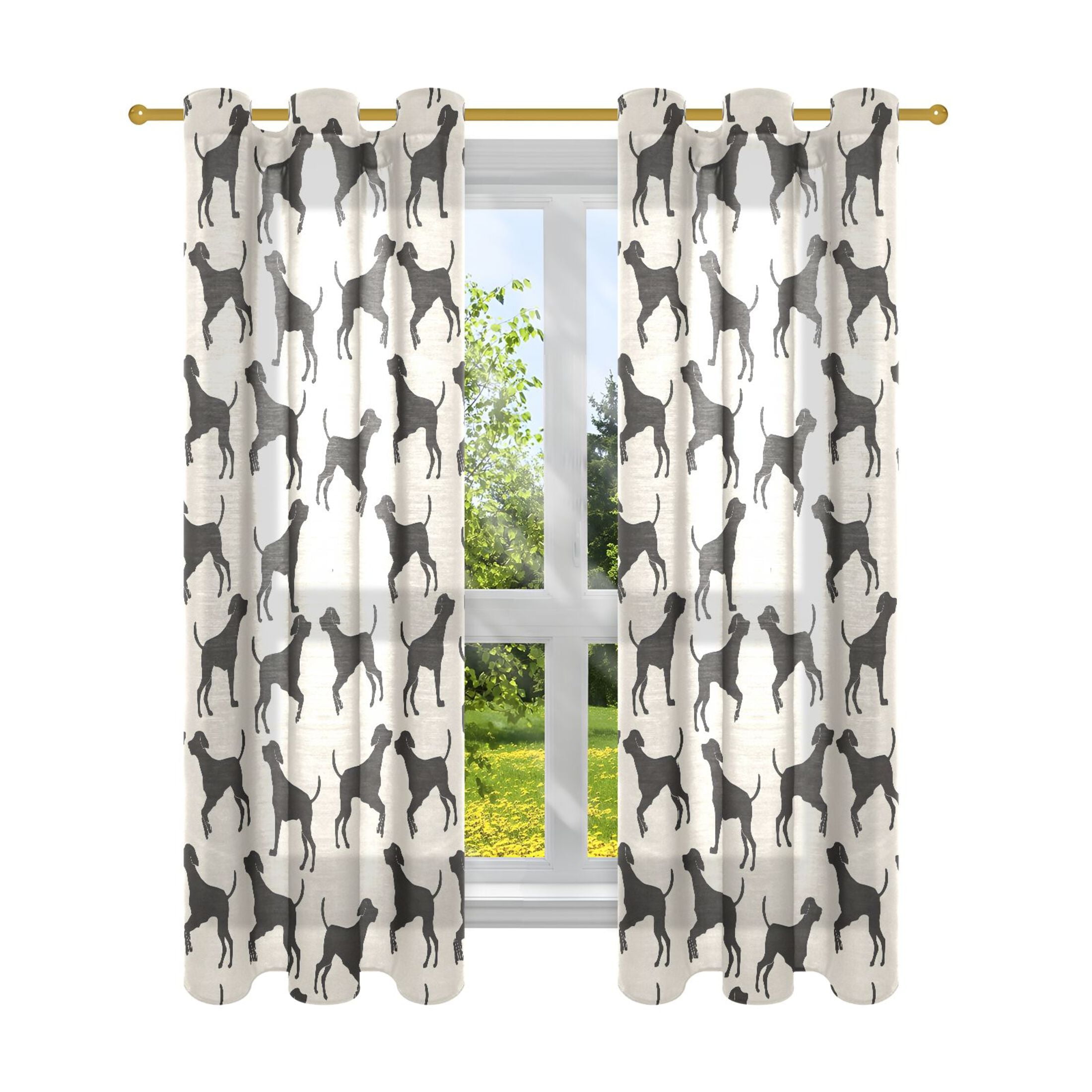Dogs Silhouette Sheer Curtains 2 Panels Set Grommet Drapes for Bedroom ...