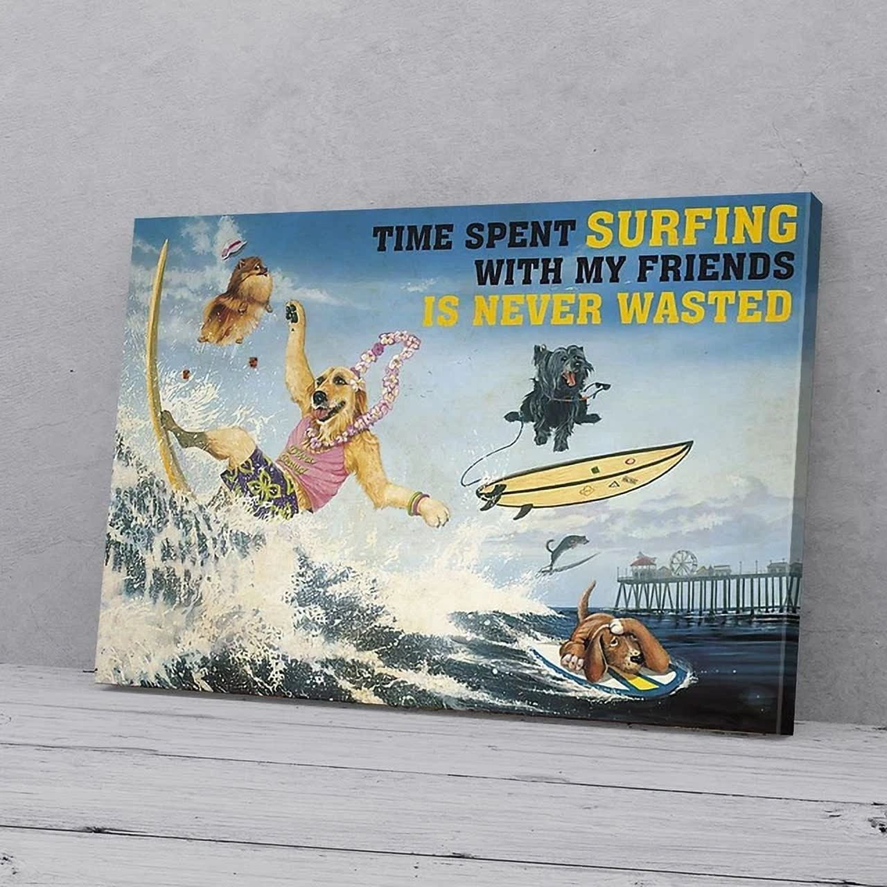Dogs Surfing Home Decor Vintage Art Print Cute Birthday Gift Wall Art ...