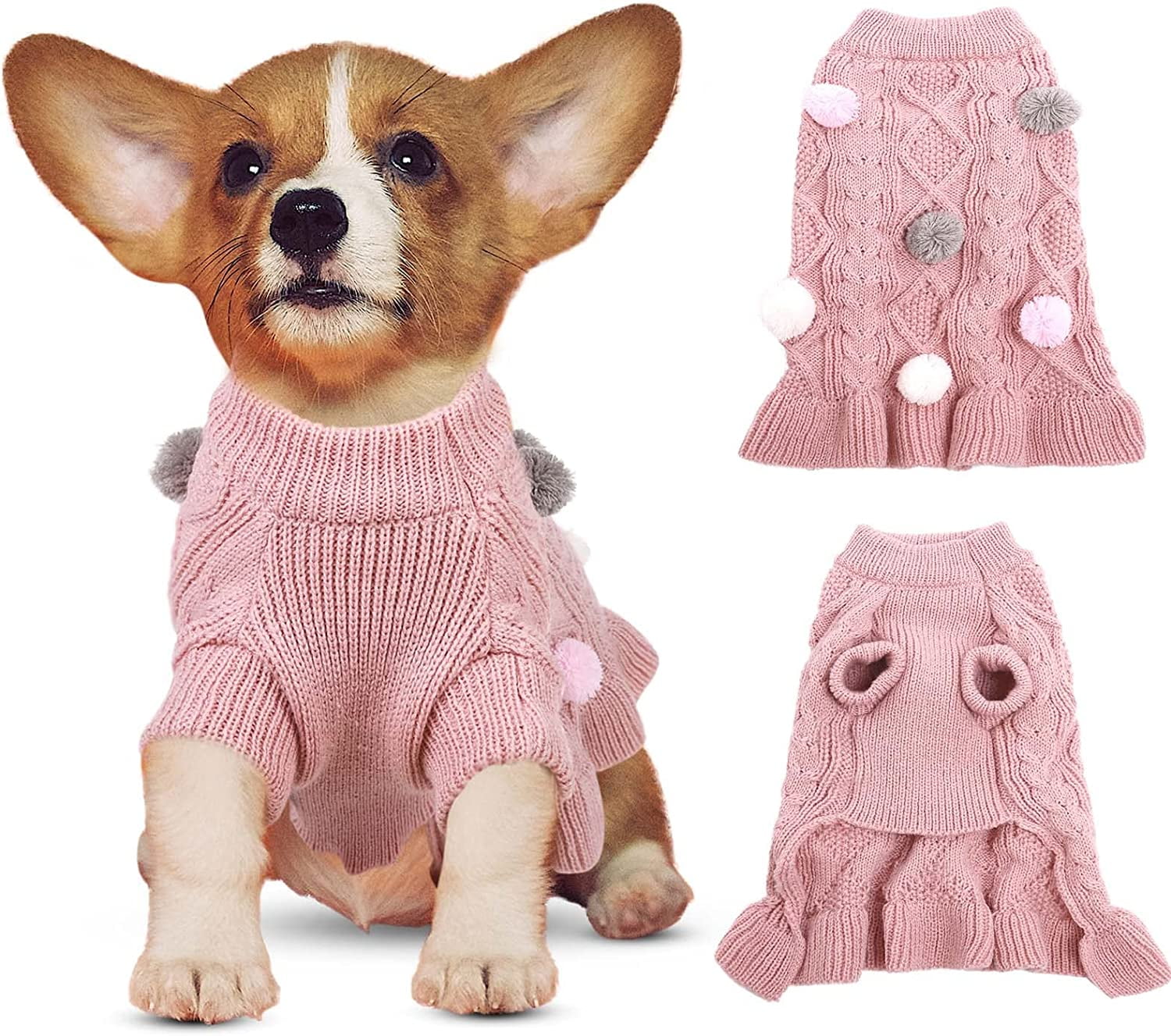 Dogs Sweater Dress With Bowtie Winter Sweater Clothes Knitted Girls Pet ...