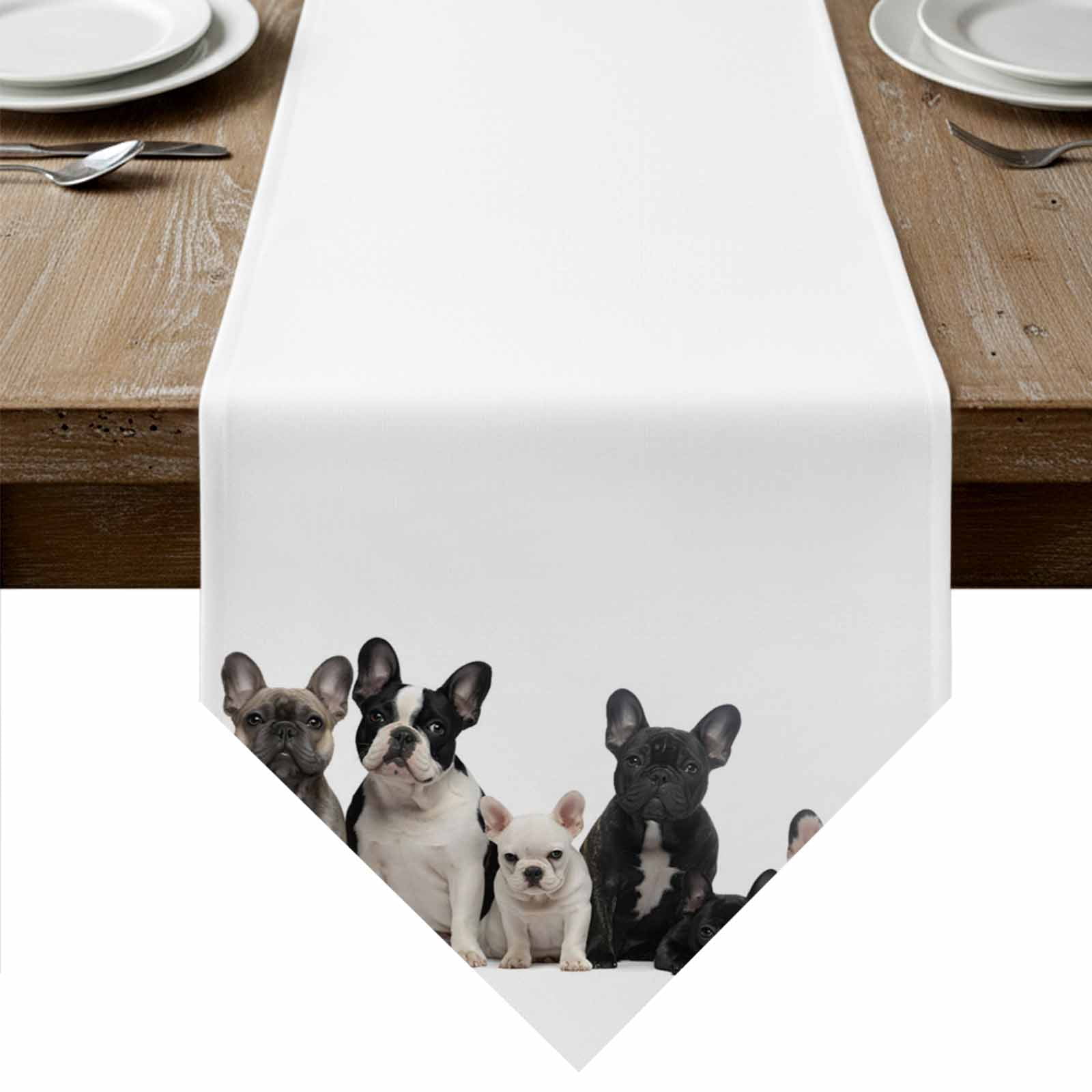 Dogs Table Runner Linen Burlap Table Runner 60 Inches Long Modern Art ...