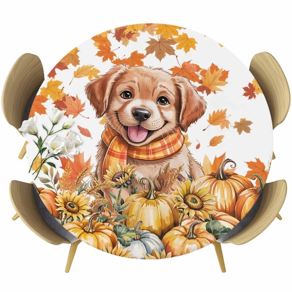 Dogs Thanksgiving Round Tablecloth, Fitted Table Cover with Elastic for ...