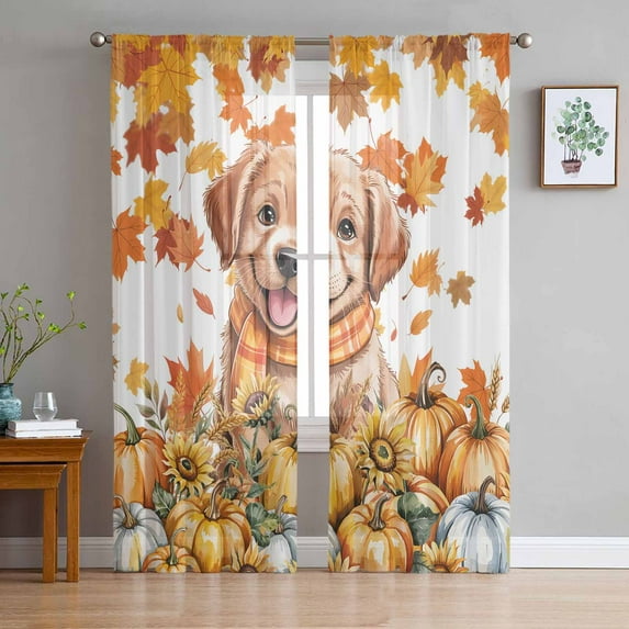 Dogs Thanksgiving Sheer Curtains 96 Inches Long 2 Panels Set, Window ...