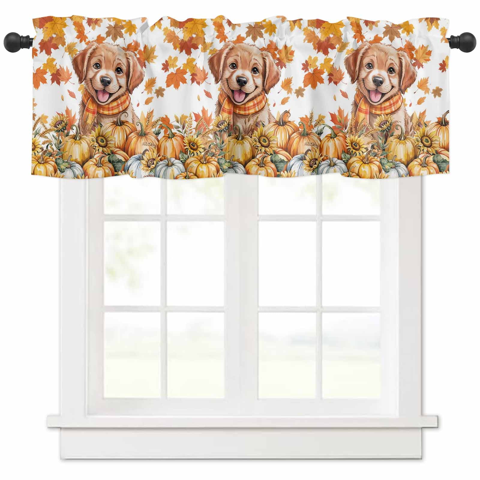 Dogs Thanksgiving Valances for Windows Farmhouse Kitchen Curtains ...