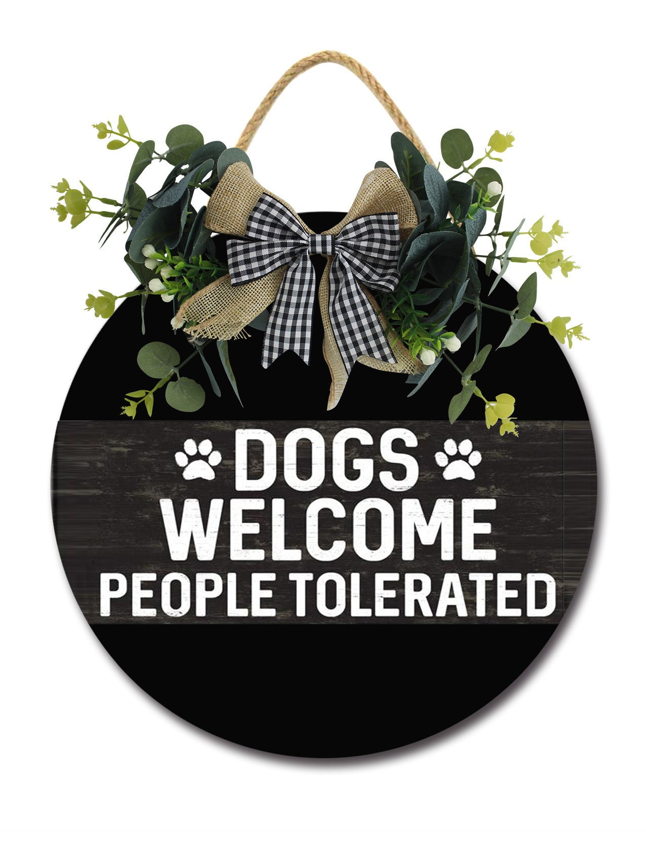 Dogs Welcome People Tolerated Door Sign Home Decor Round Wood Wreaths ...