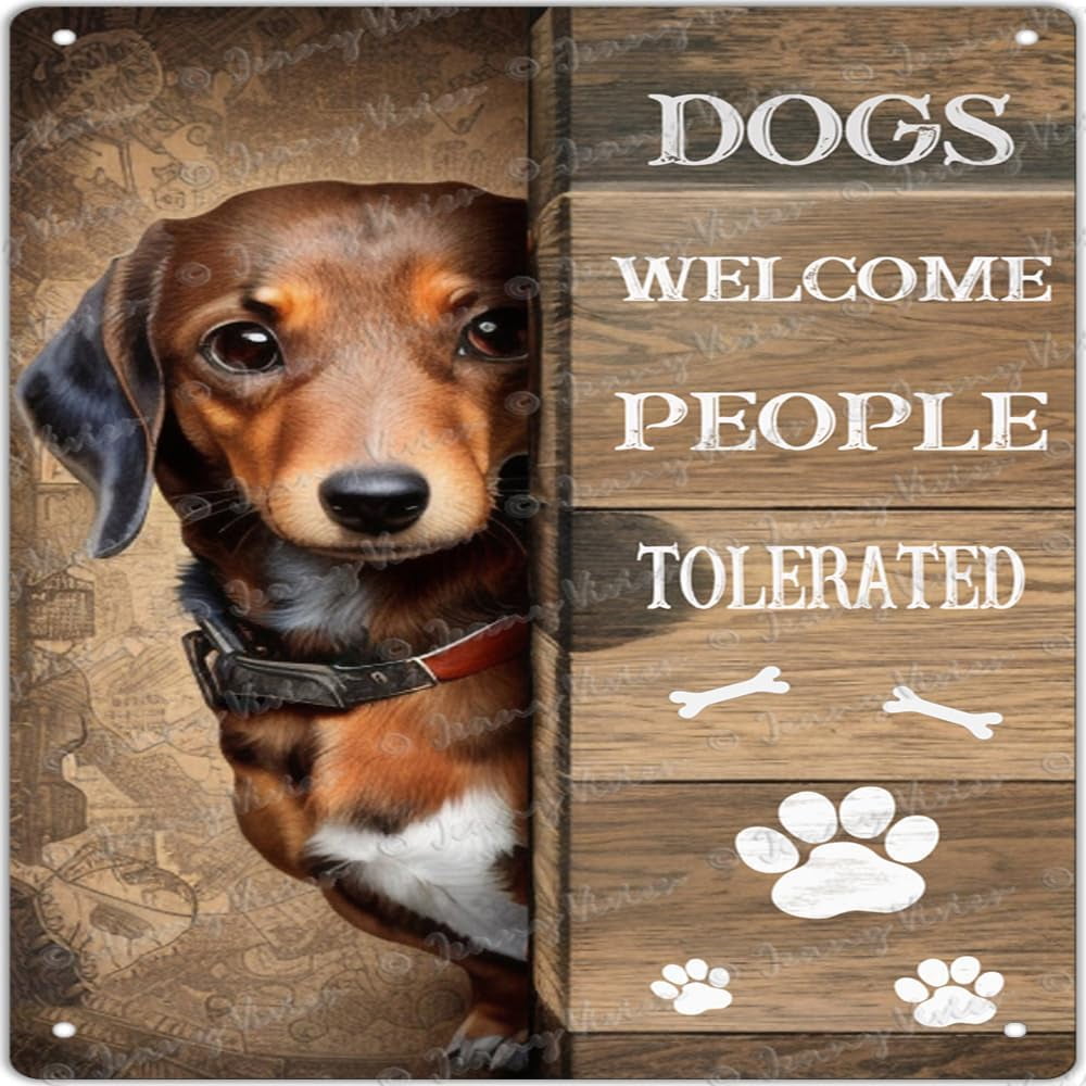Dogs Welcome People Tolerated Metal Signs, Wall Hanging and Shelf Decor ...
