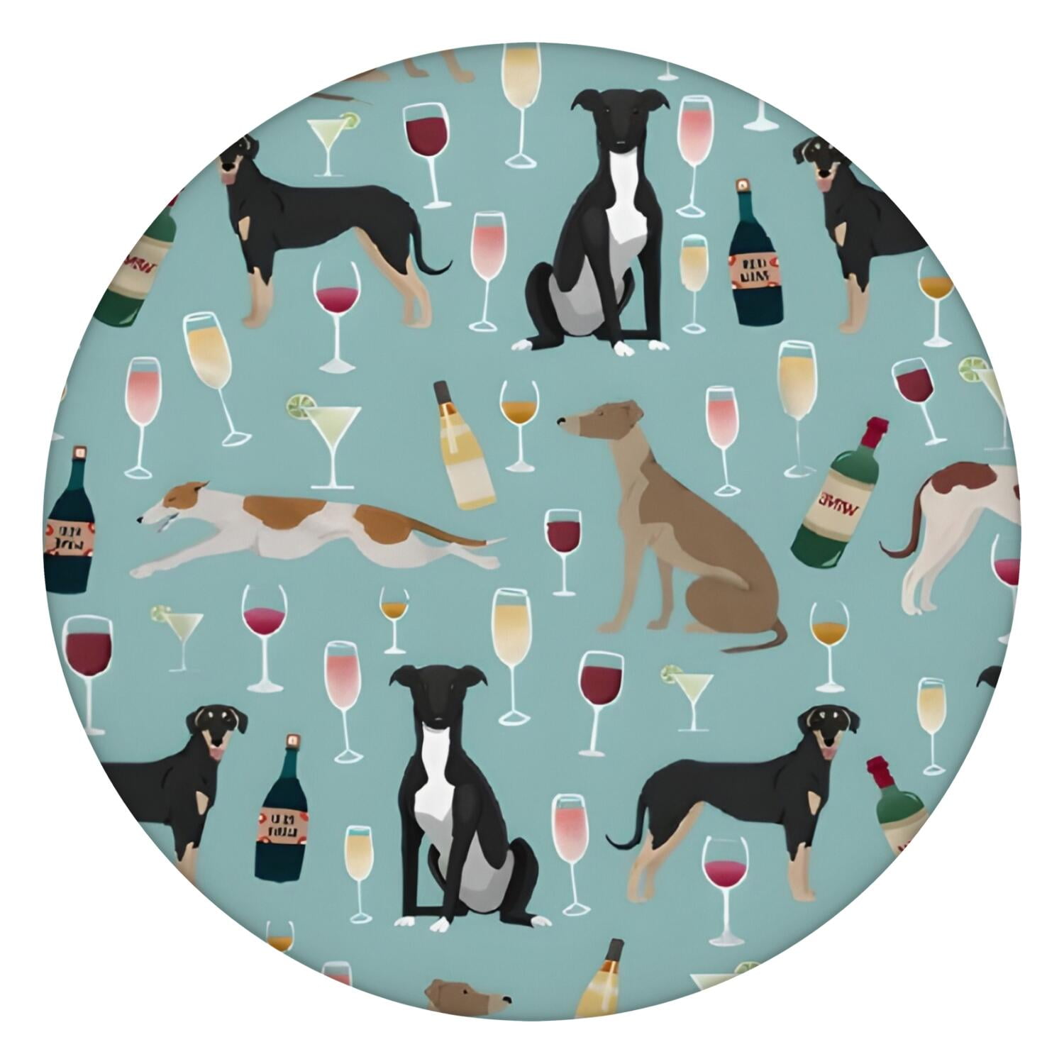 Dogs with Wine and Glasses Round Fitted Tablecloth with Elastic Edge ...