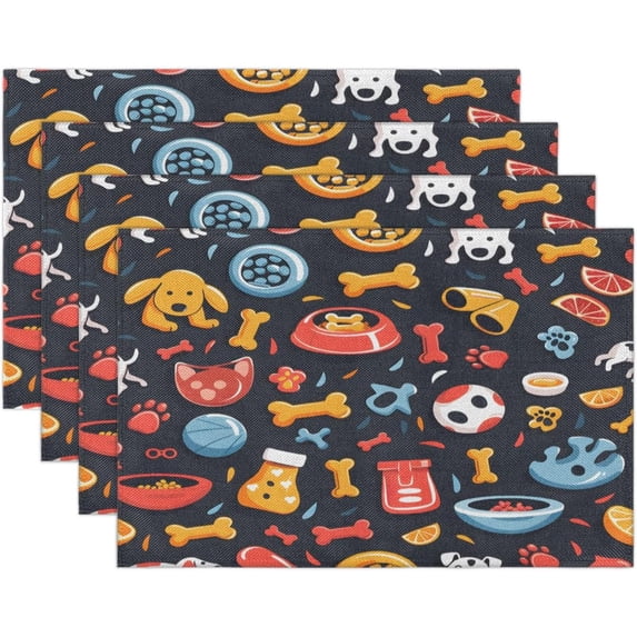 Dogs and Bones Placemats Set of 4 Linen Fabric Place Mats Heat ...
