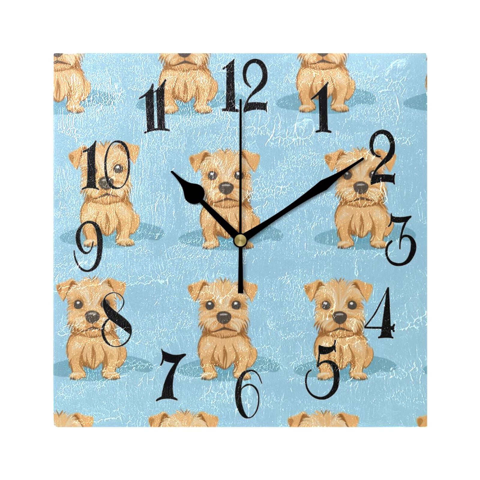 Dogs in Blue Wall Clock Decorative Square Silent Non-Ticking Operated ...