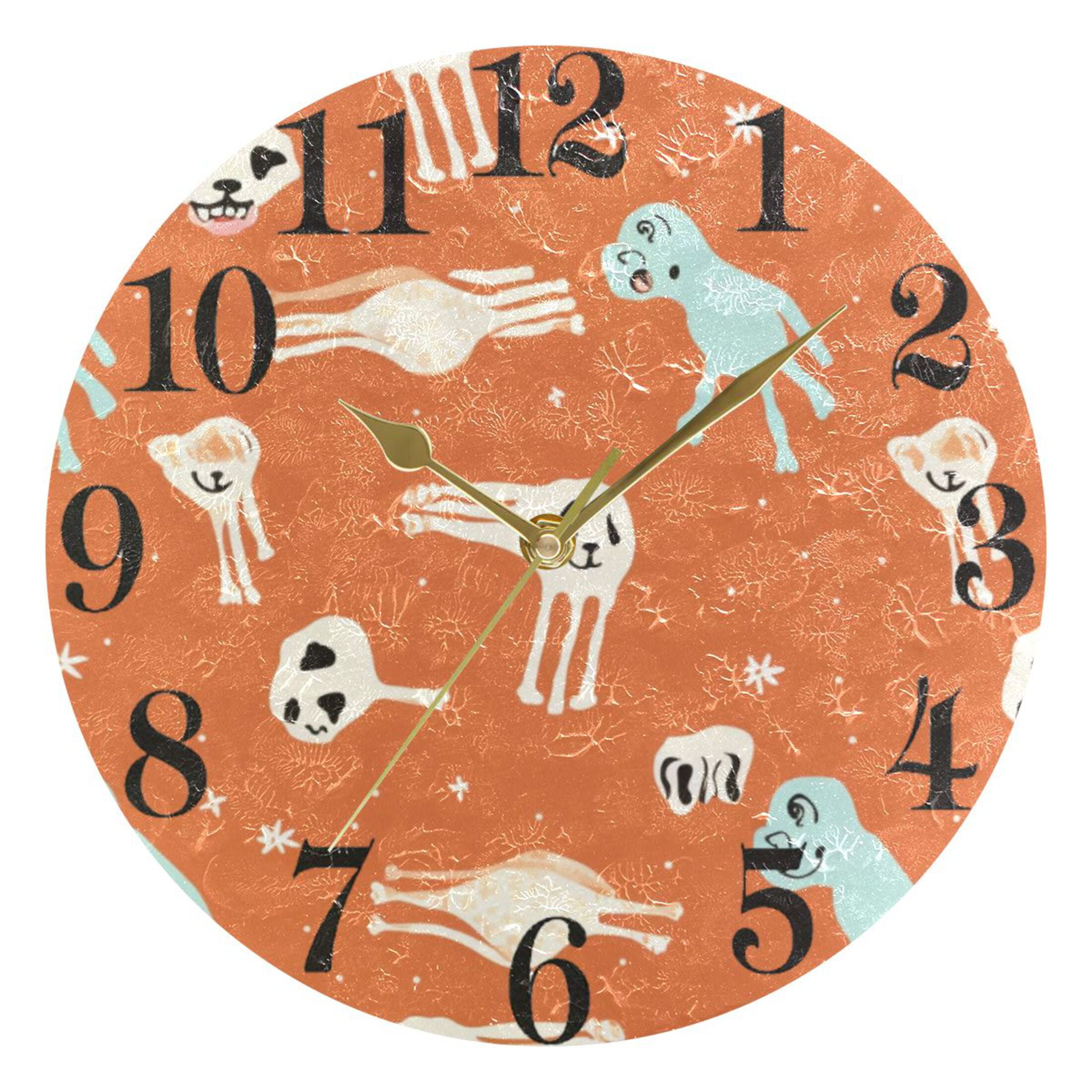 Dogs with Bone Wall Clock 9.8 inch Battery Operated Clocks Non-Ticking ...