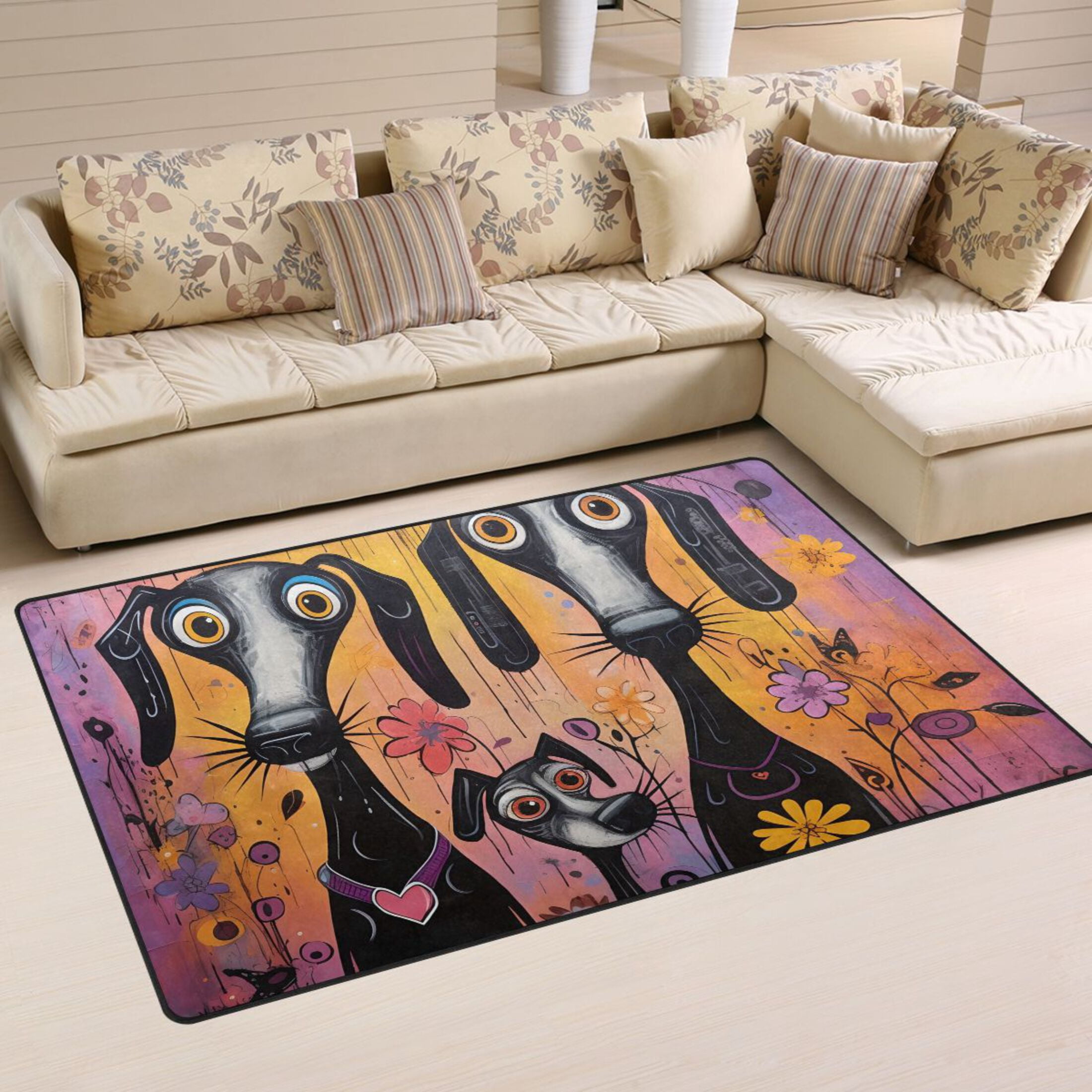 Dogs with Daisy Floral Area Floor Mats Non-Slip Rugs Soft Doormat 31 x ...