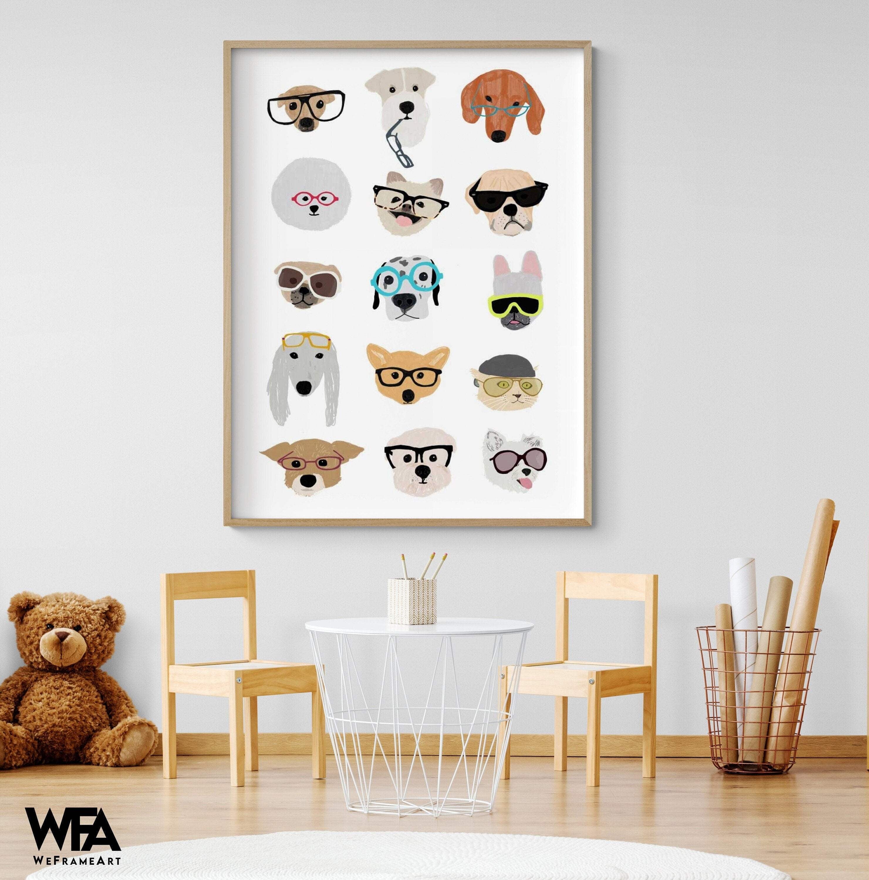 Dogs with Glasses by Hanna Melin, Doggo Wall Art, Cute Dog Nursery Print, Baby Nursery Gift Idea ...