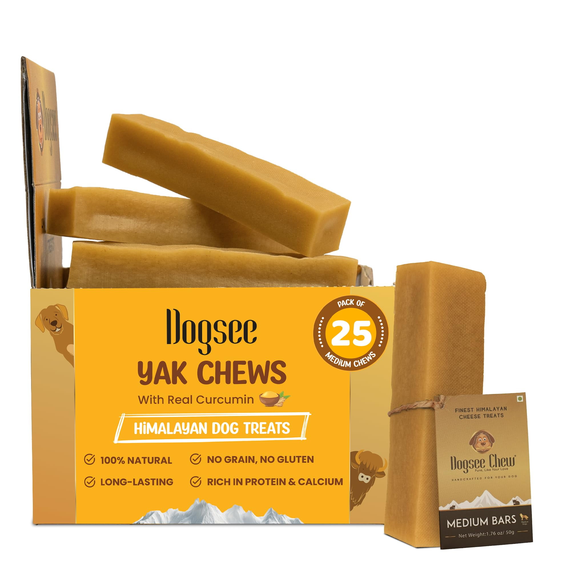 Dogsee Himalayan Turmeric Yak Chews Medium 25 Count | Long Lasting ...