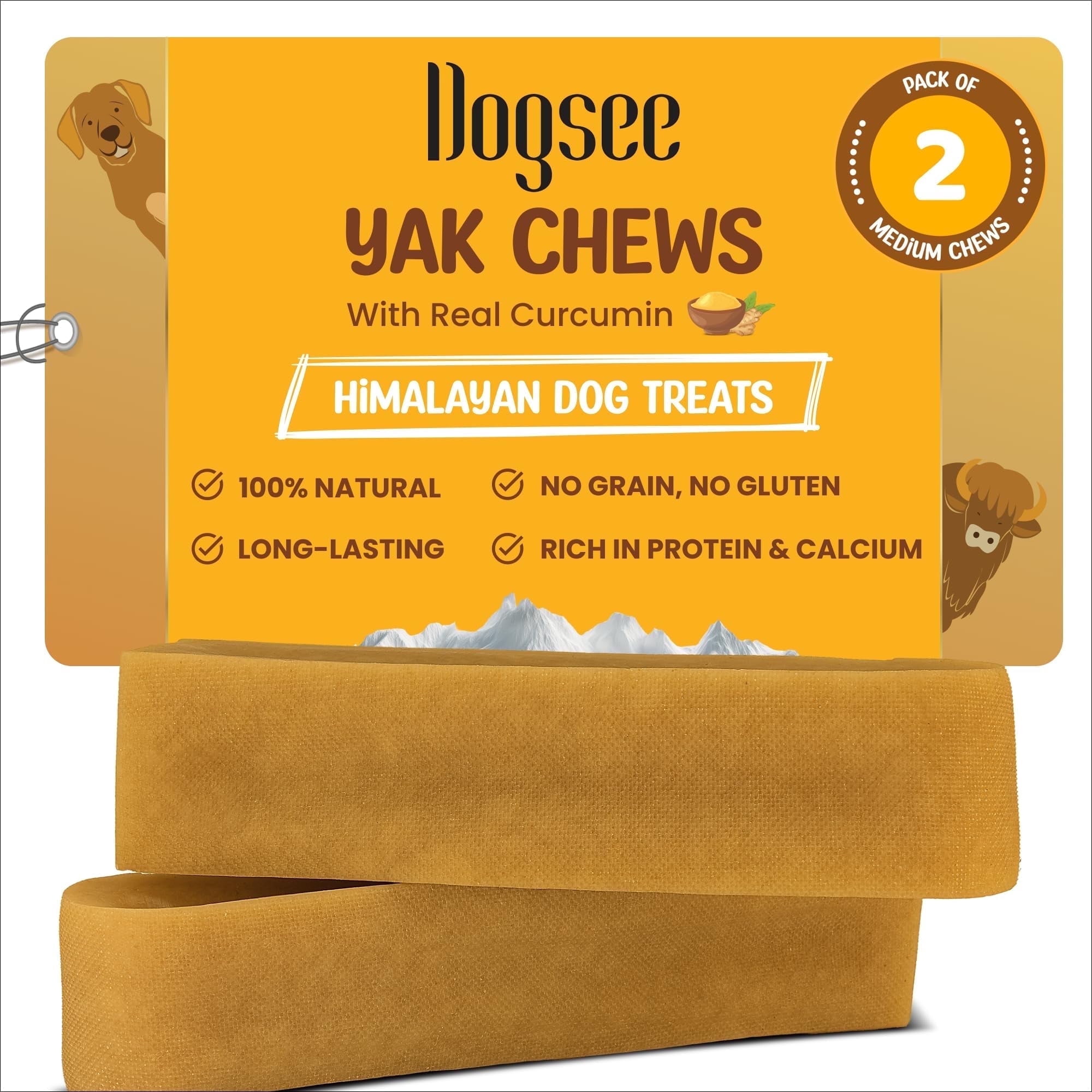 Dogsee Himalayan Yak Cheese Dog Chews with Turmeric/Curcumin (Medium ...