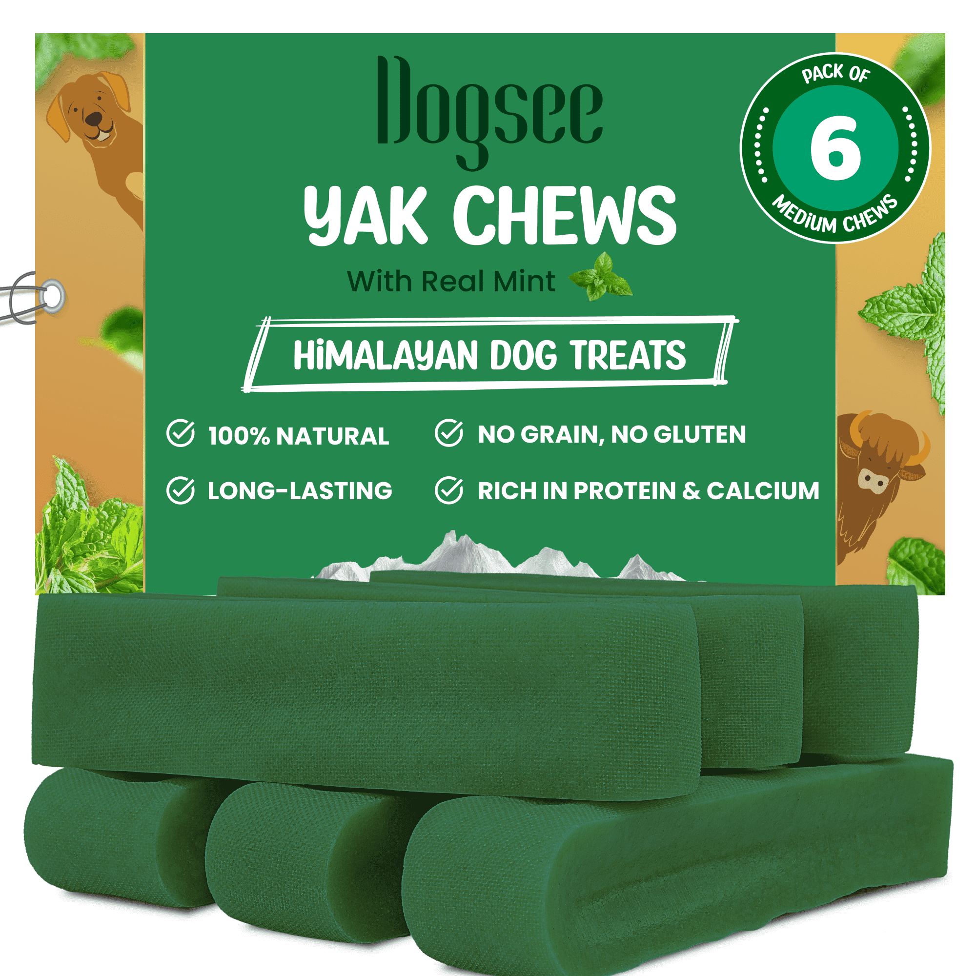 Dogsee Mint Flavor Himalayan Yak Cheese Dental Chews for Dogs 1lb ...