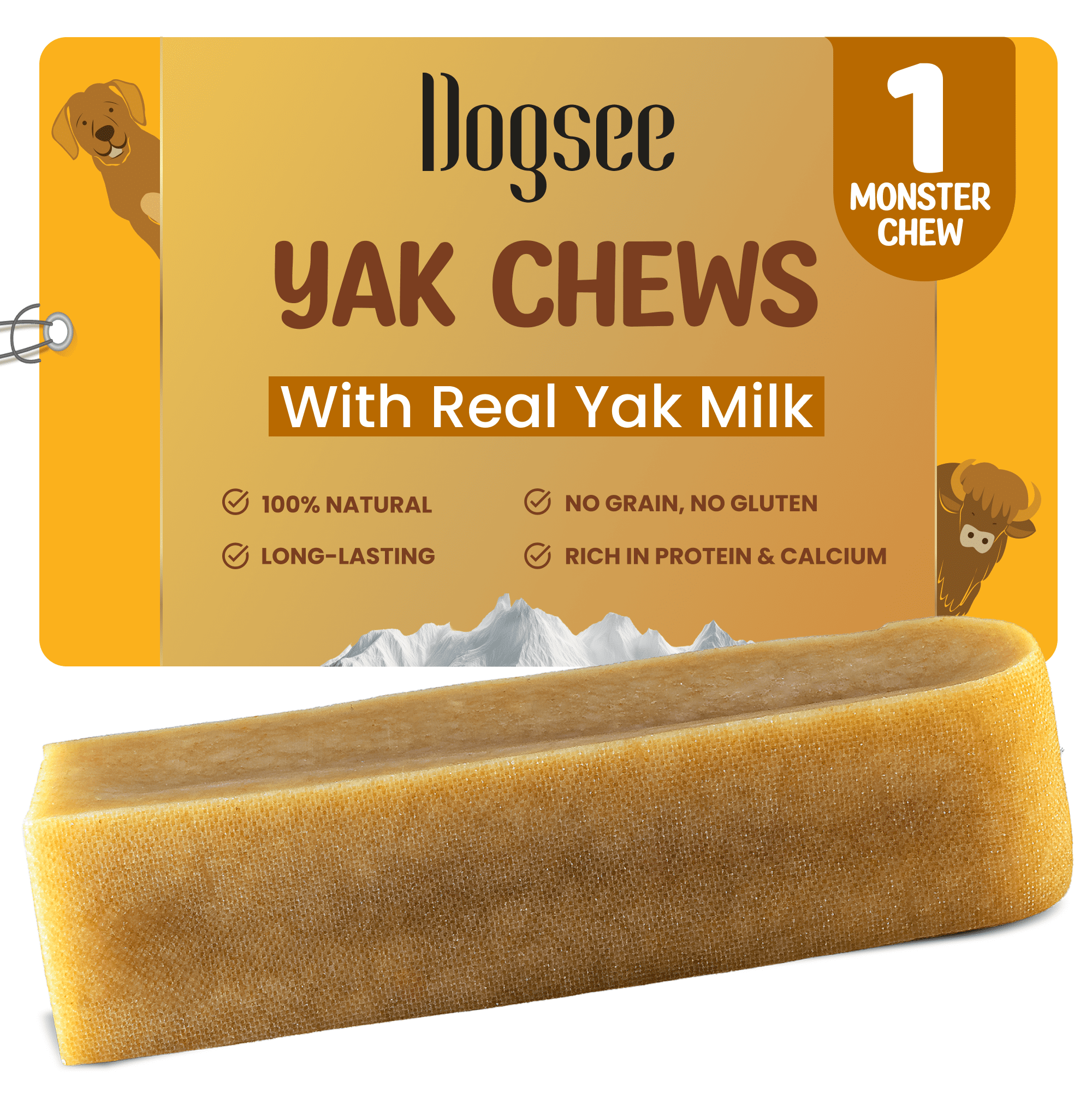 Dogsee Original Himalayan Yak Cheese Chews (Monster - 1 Chew) | Rawhide ...