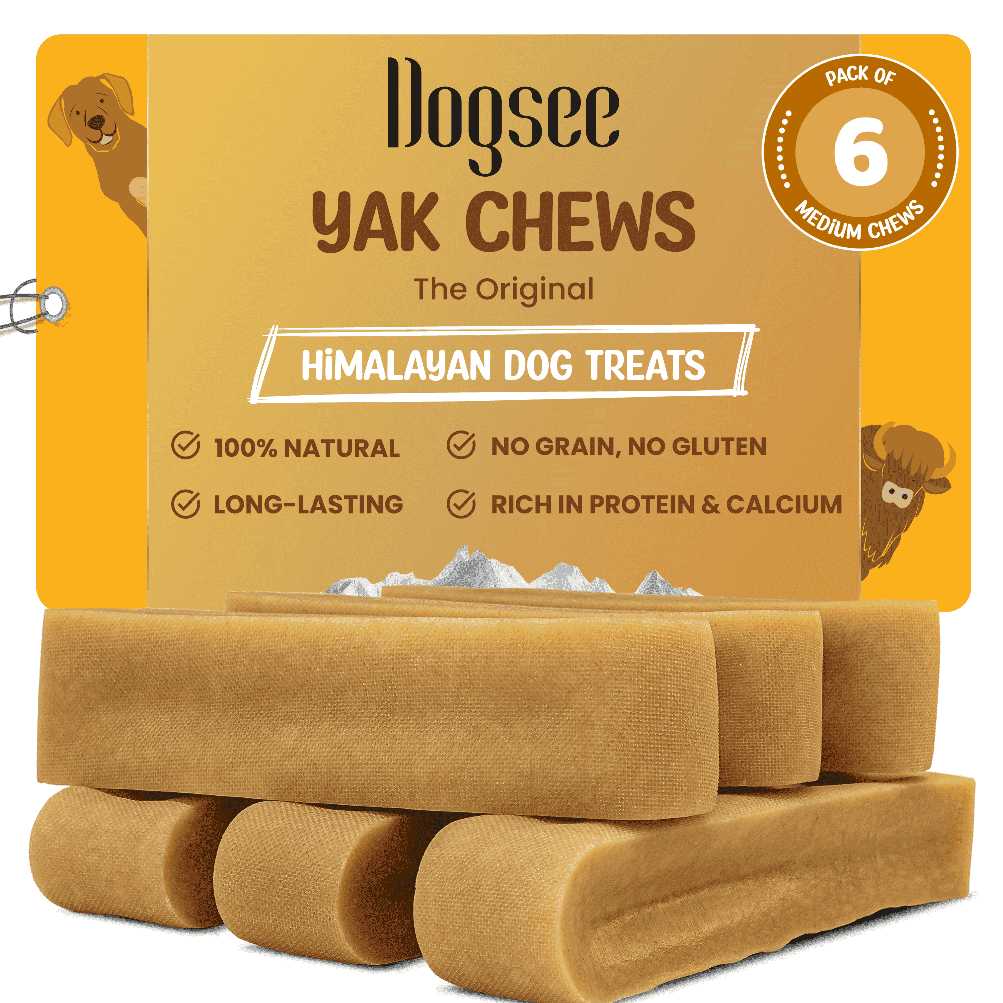 Dogsee Chew Edible Himalayan Yak Chews, Hard Dental Dog Treats, Medium ...