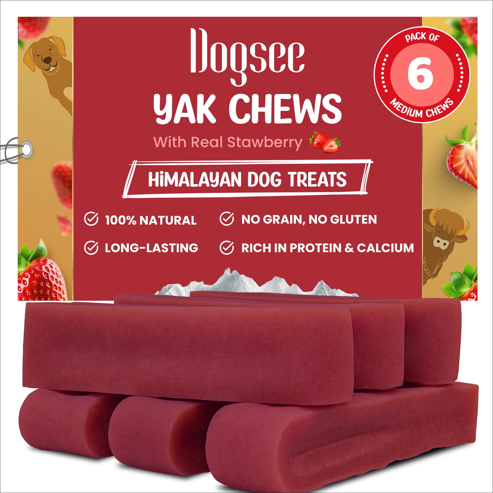 Dogsee Strawberry Flavor Himalayan Yak Cheese Dental Chews for Dogs 1lb ...